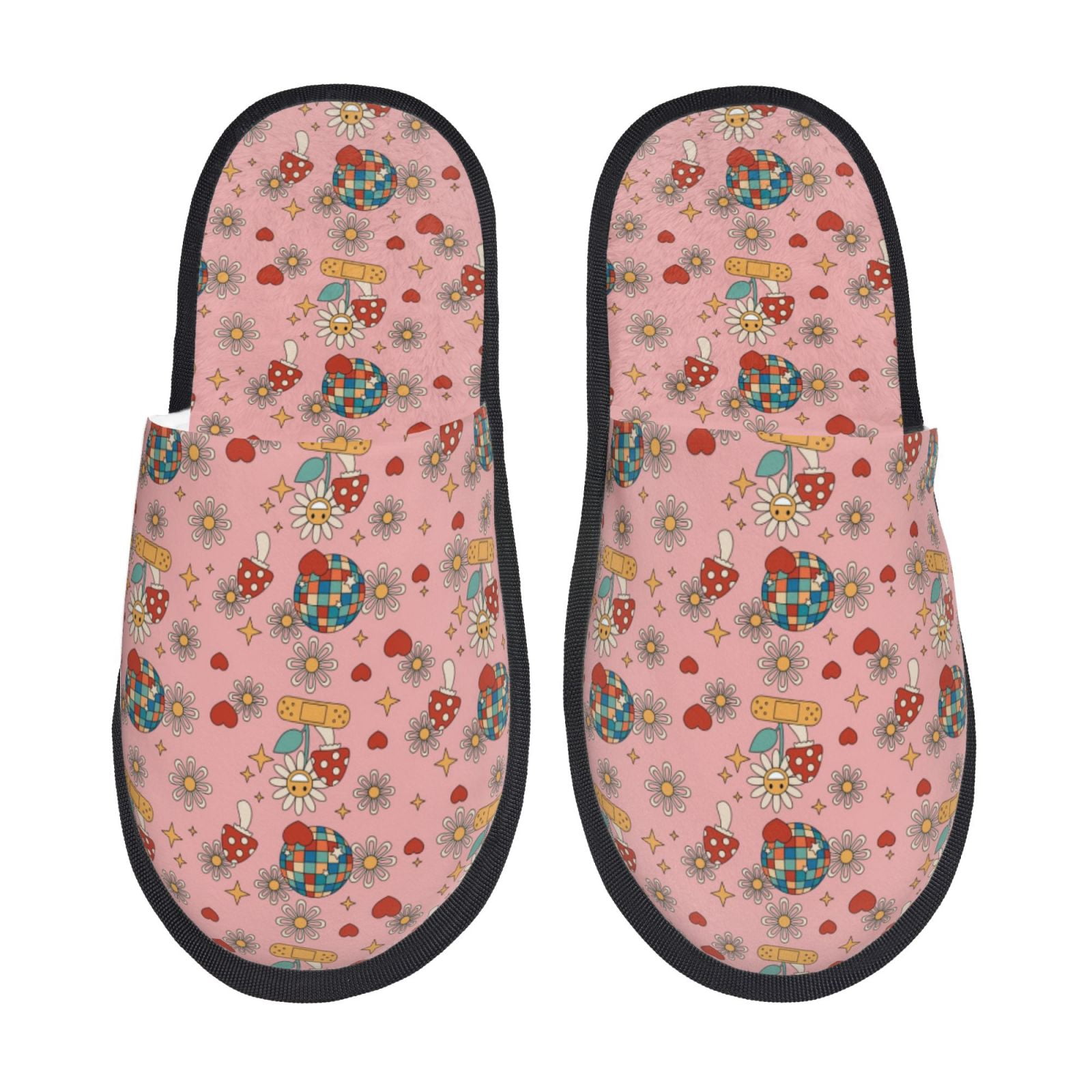 Sikiie Retro 70s 60s Hippie Flower Fuzzy Slip-on Slippers Warm Cozy ...