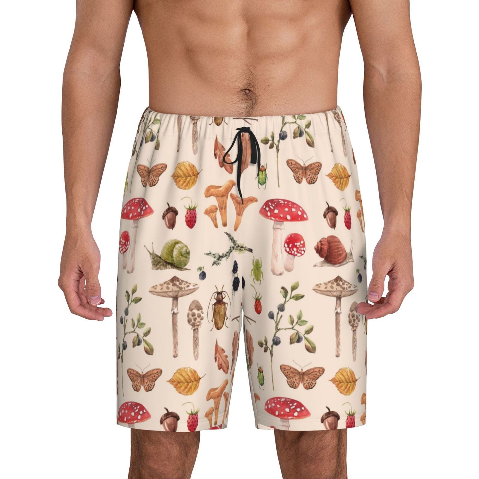 Sikiie Retro Autum Mushrooms Mens Pajama Shorts, Lightweight Lounge ...