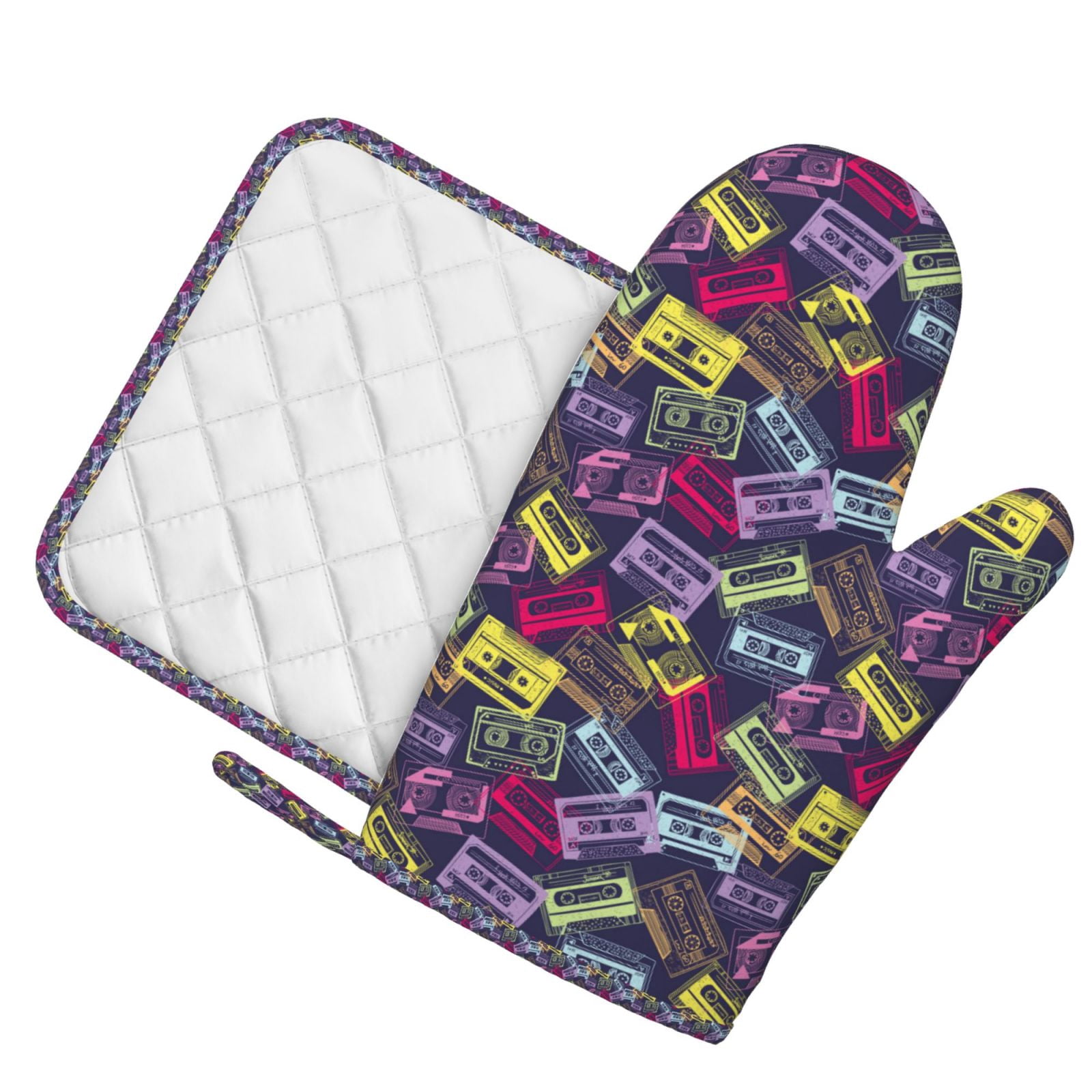 Sikiie Retro Cassette Music Oven Mitts and Pot Holders Set, Kitchen ...