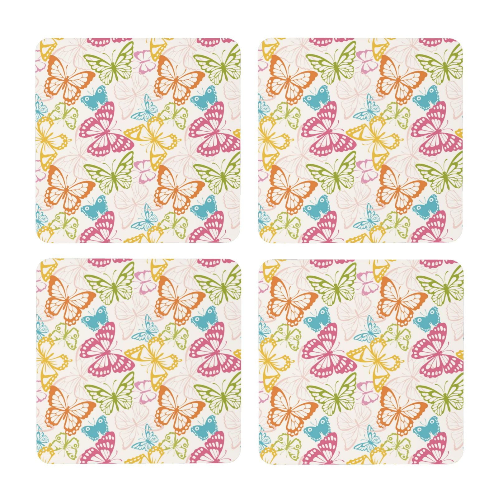 Sikiie Retro Colorful Butterfly MDF Cork Coaster 4 Pcs - Absorbent ...