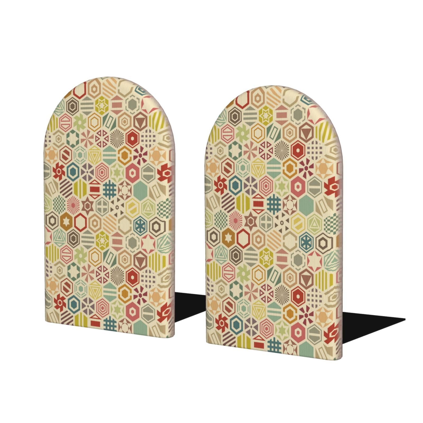 Sikiie Retro Geometry Bookends 1 Pair, Wood Bookends for Shelves, Book ...