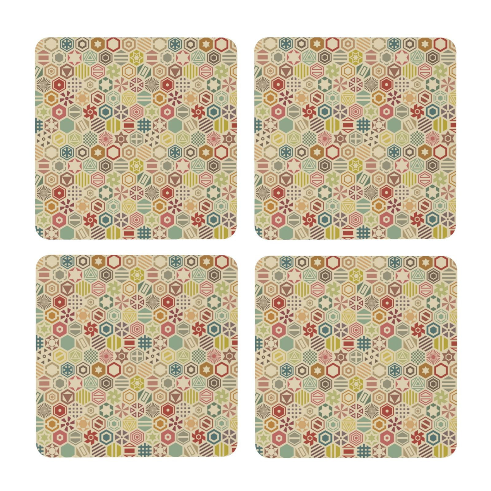 Sikiie Retro Geometry MDF Cork Coaster 4 Pcs - Absorbent Beverage ...