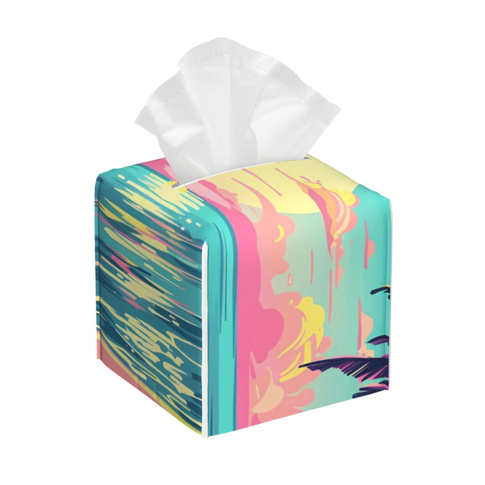 Sikiie Retro Palm Beach Sunset Leather Tissue Box Cover Square, tissue ...