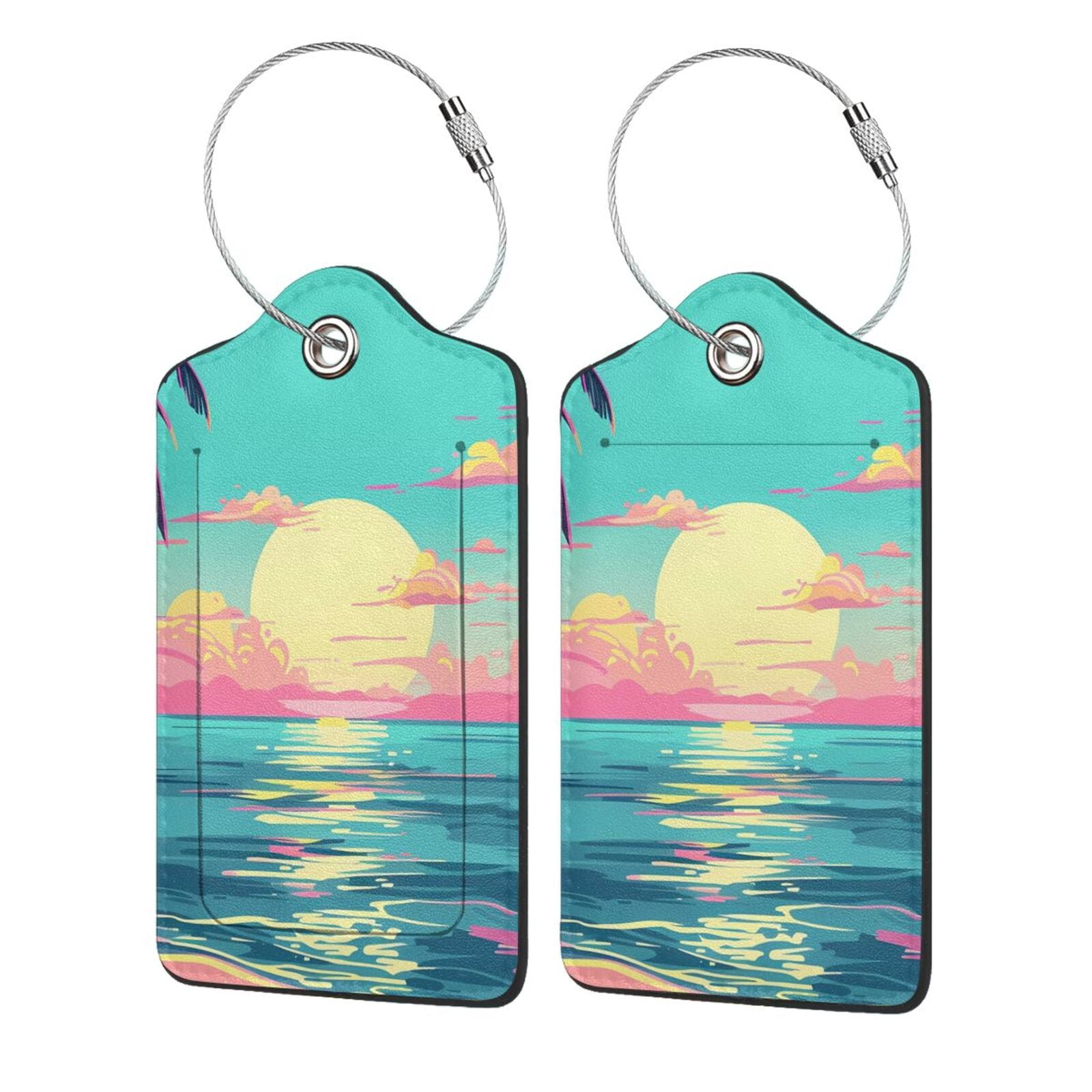 Sikiie Retro Palm Beach Sunset Luggage Tag for Suitcase Leather Baggage ...