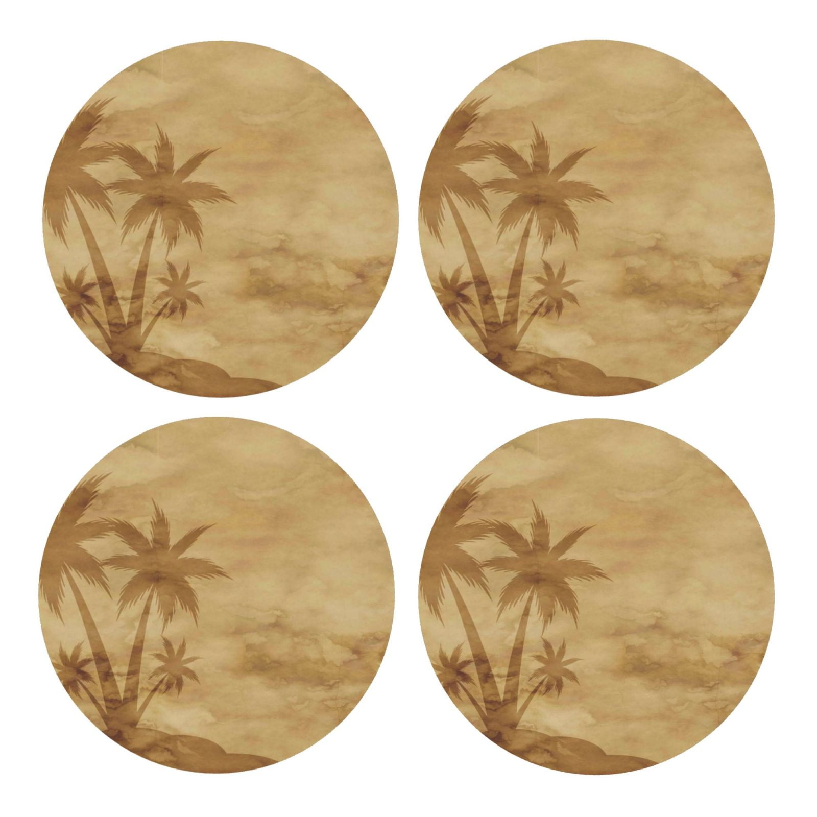 Sikiie Retro Palm Tree MDF Cork Coaster 4 Pcs - Absorbent Beverage ...
