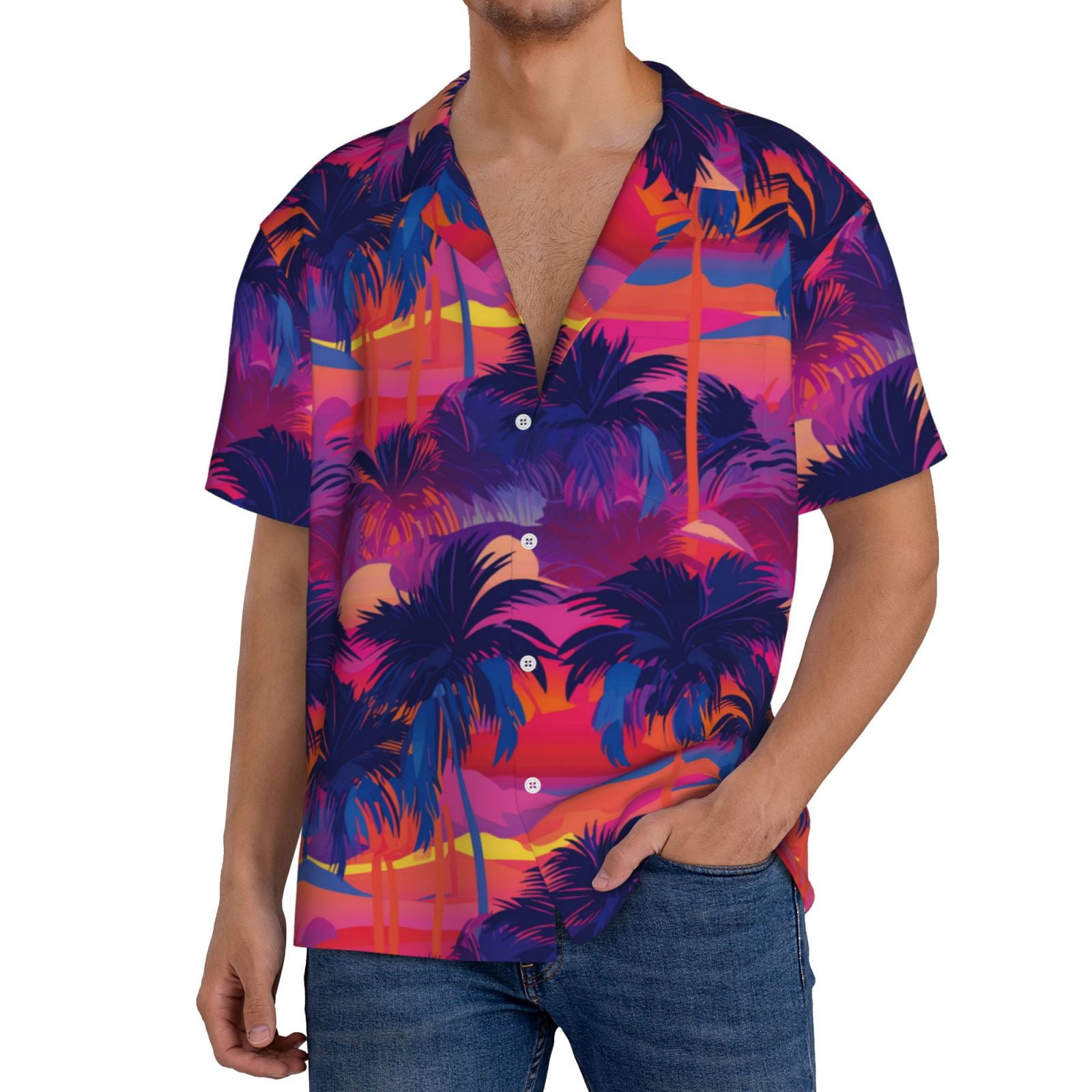 Sikiie Retro Palms Men's Wrinkle Free Untucked Cuban Shirt Business ...