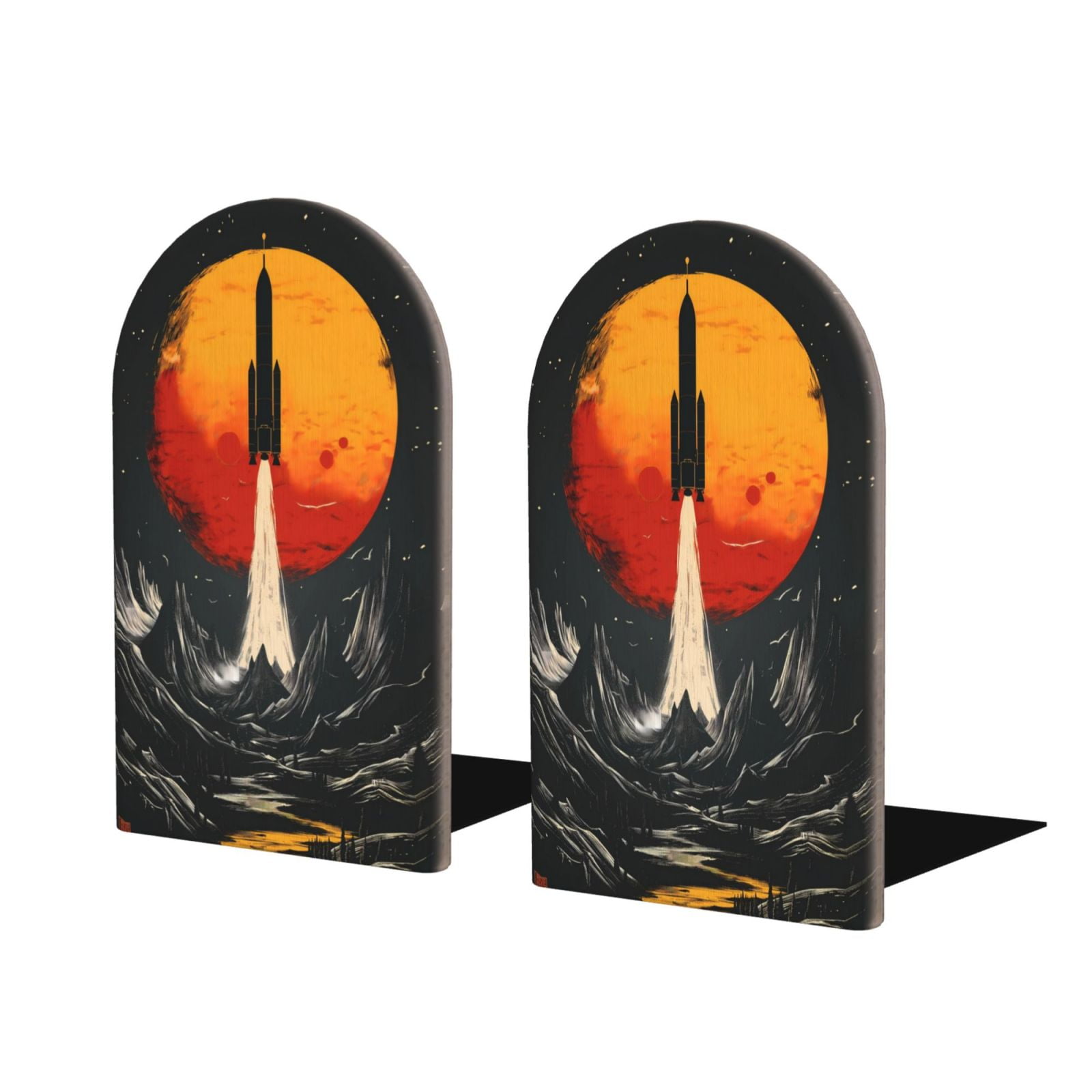 Sikiie Retro Space Rocket Launch Bookends 1 Pair, Wood Bookends for ...