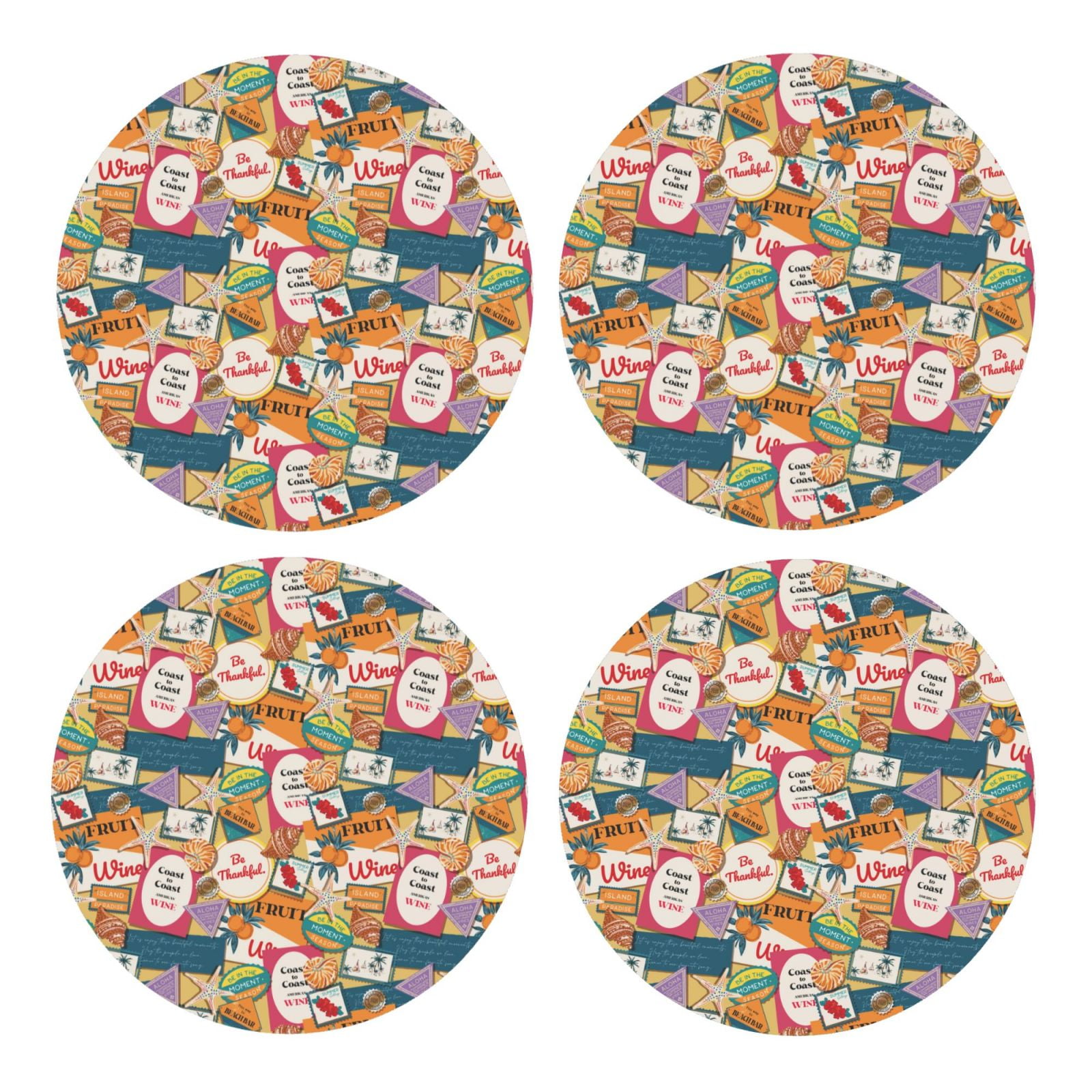 Sikiie Retro Summer Stamp MDF Cork Coaster 4 Pcs - Absorbent Beverage ...