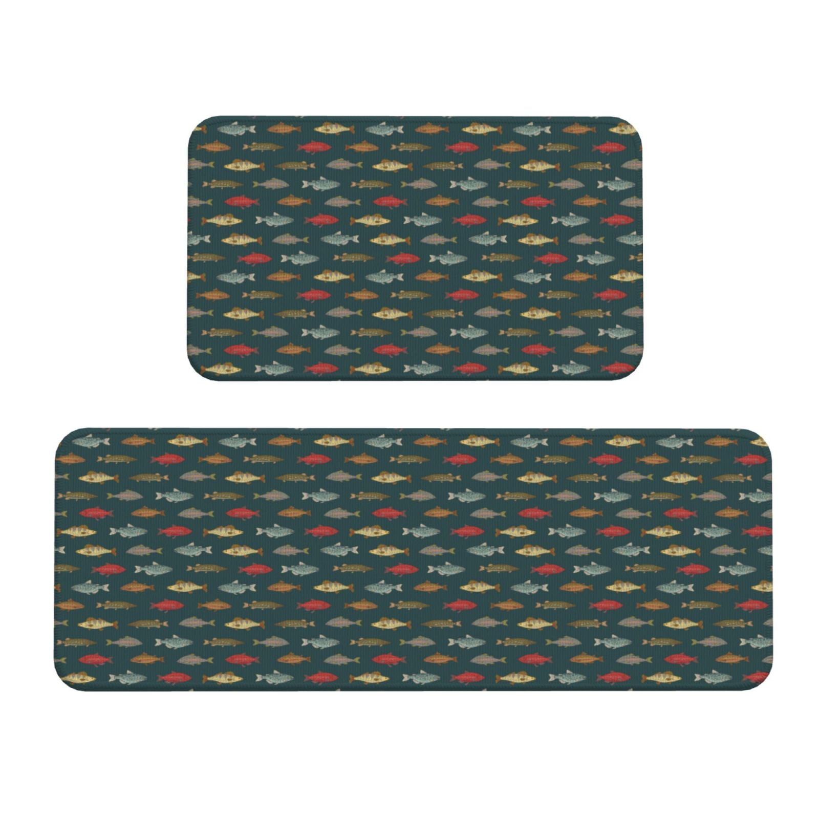 Sikiie River Freshwater Fish Kitchen Mat 2 PCS Cushioned Kitchen Rug ...