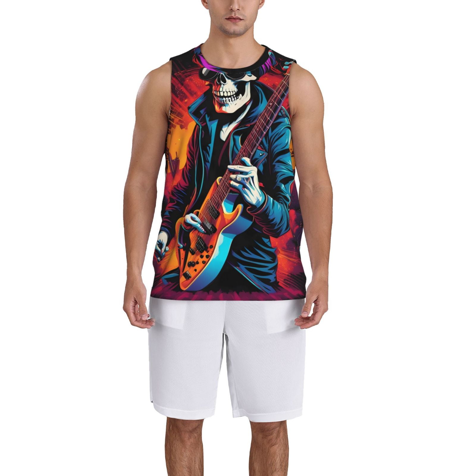 Sikiie Rock Skull Singer Basketball Jersey Reversible Men's Mesh ...