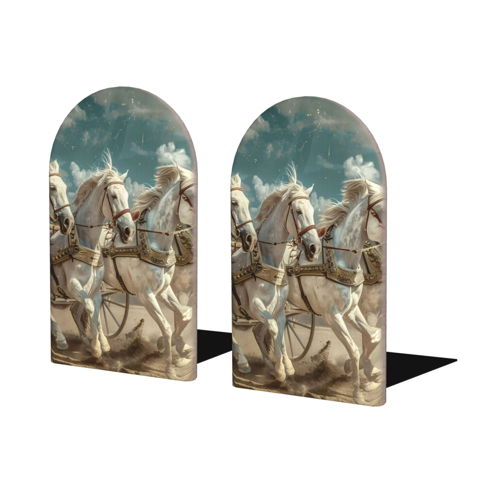 Sikiie Roman Chariot Horse Race Bookends 1 Pair, Wood Bookends for ...