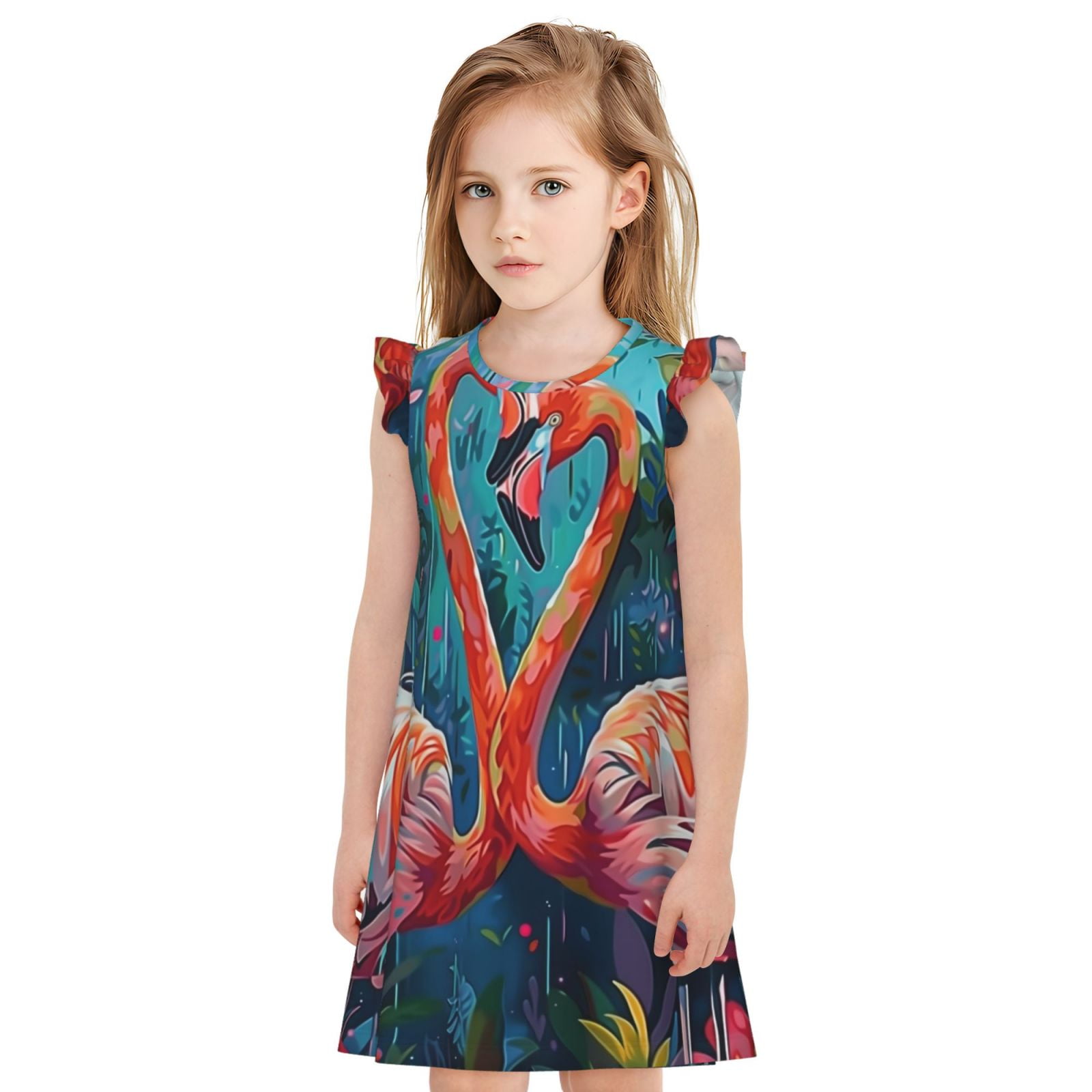 Sikiie Romantic Flamingo Pair Girls Nightgowns, Girls Pajamas, Short ...