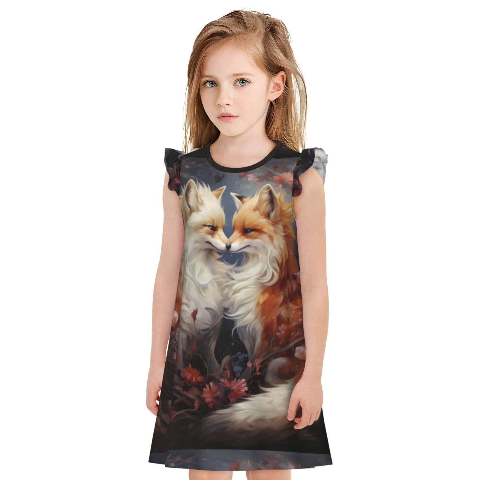 Sikiie Romantic Flower Fox Couple Girls Nightgowns 3-10 Years Flutter ...
