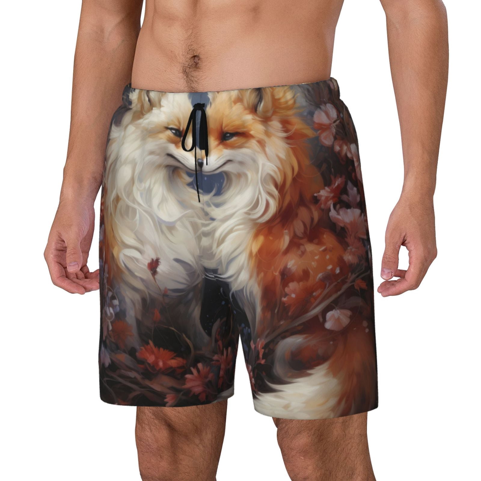 Sikiie Romantic Flower Fox Couple Print Men's Double Layer Swimming ...