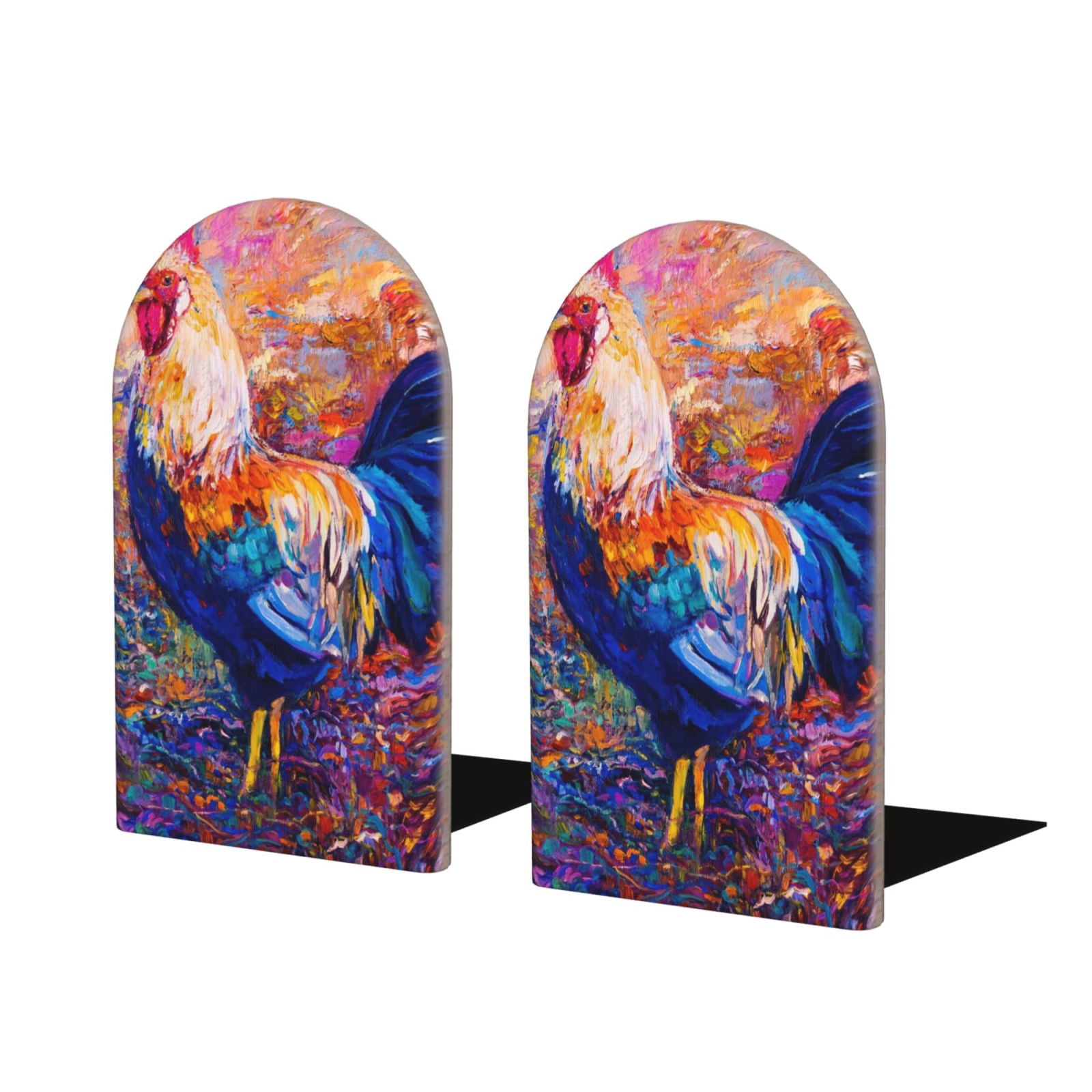 Sikiie Rooster Oil Painting Bookends 1 Pair, Wood Bookends for Shelves ...