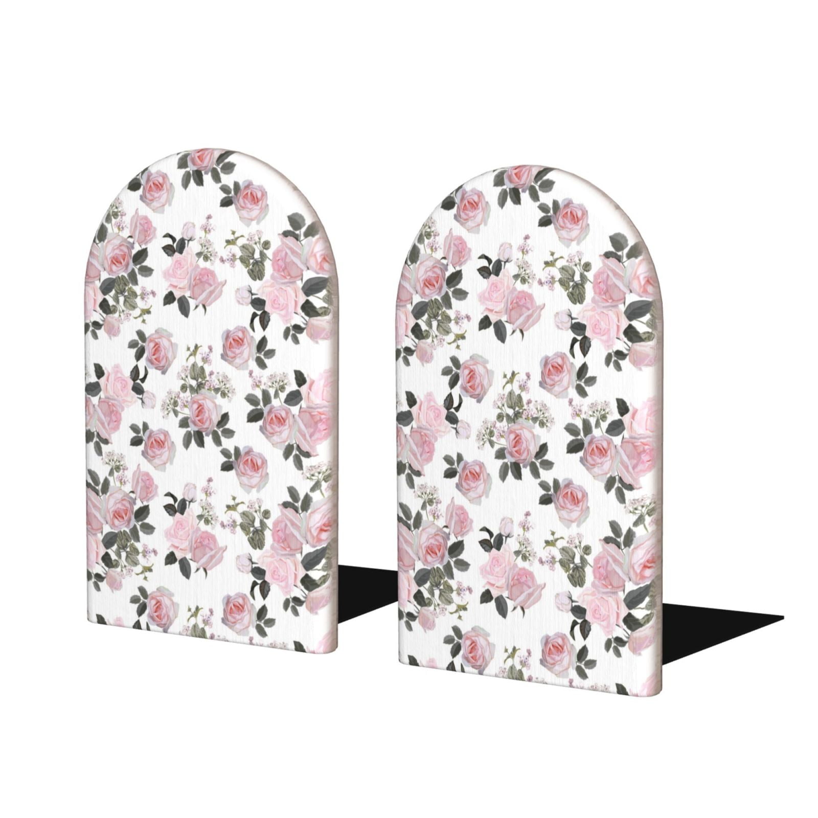 Sikiie Rose Flowers Bookends 1 Pair, Wood Bookends for Shelves, Book ...