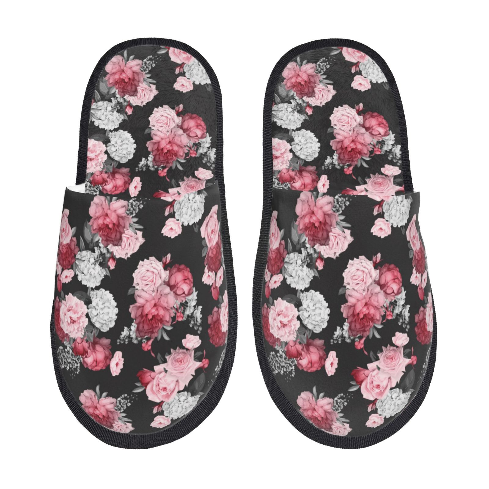 Sikiie Rose Flowers Fuzzy Slip-on Slippers Warm Cozy Soft Lightweight ...