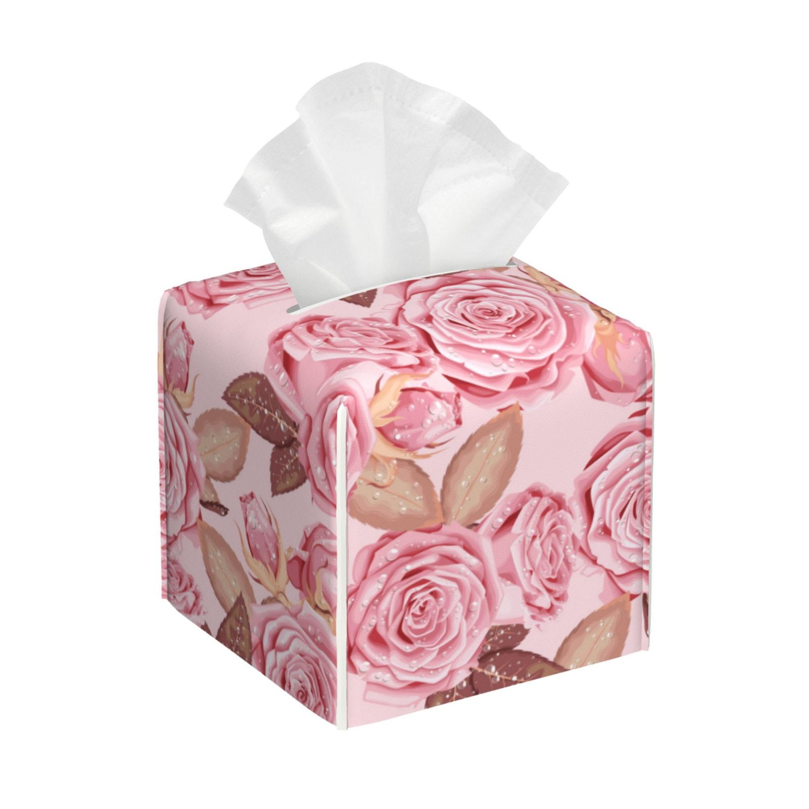 Sikiie Rose Flowers Leather Tissue Box Cover Square, tissue box holder ...