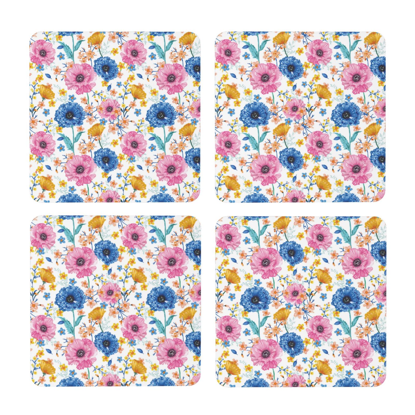 Sikiie Rose Flowers MDF Cork Coaster 4 Pcs - Absorbent Beverage ...