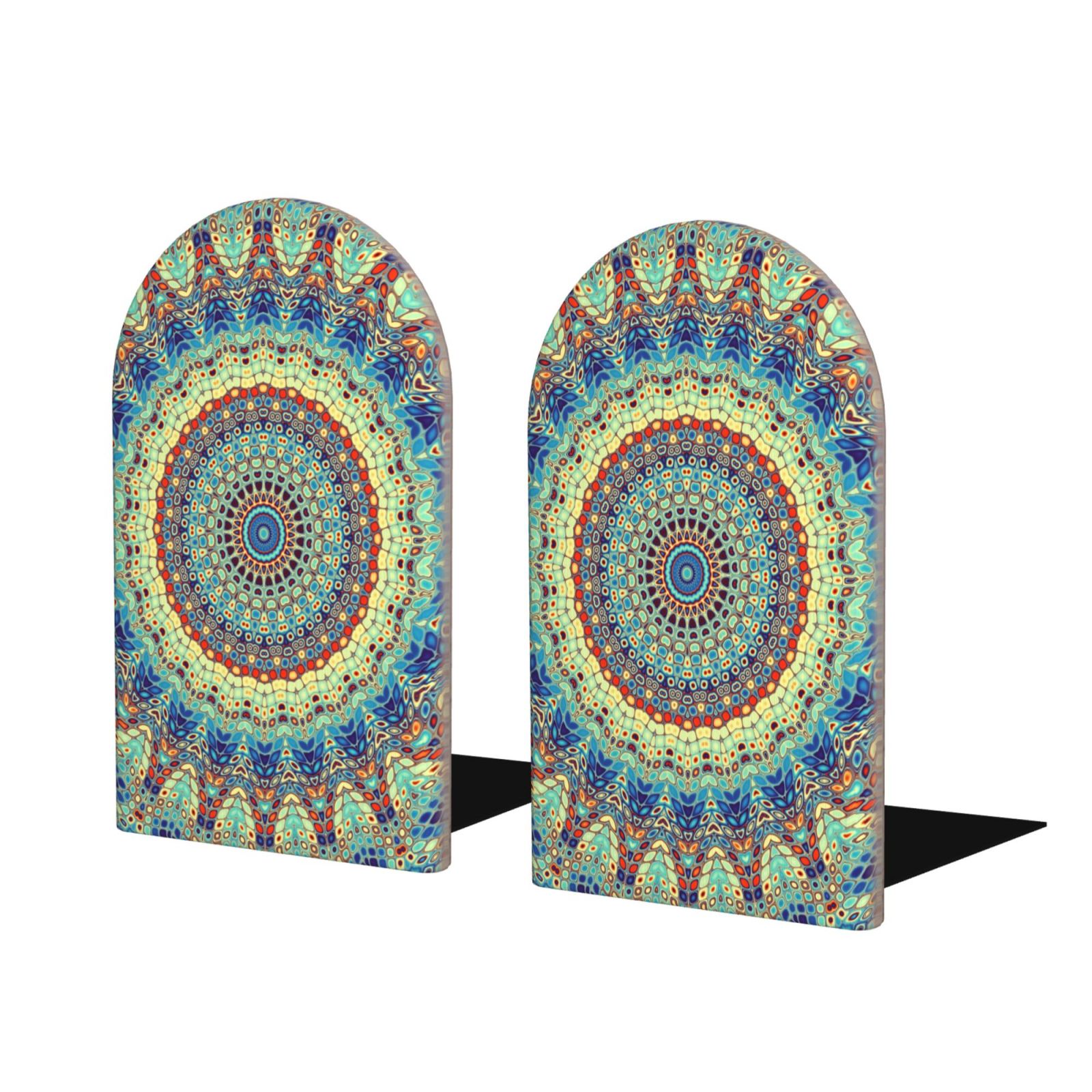 Sikiie Round Mandala1 Bookends 1 Pair, Wood Bookends for Shelves, Book ...