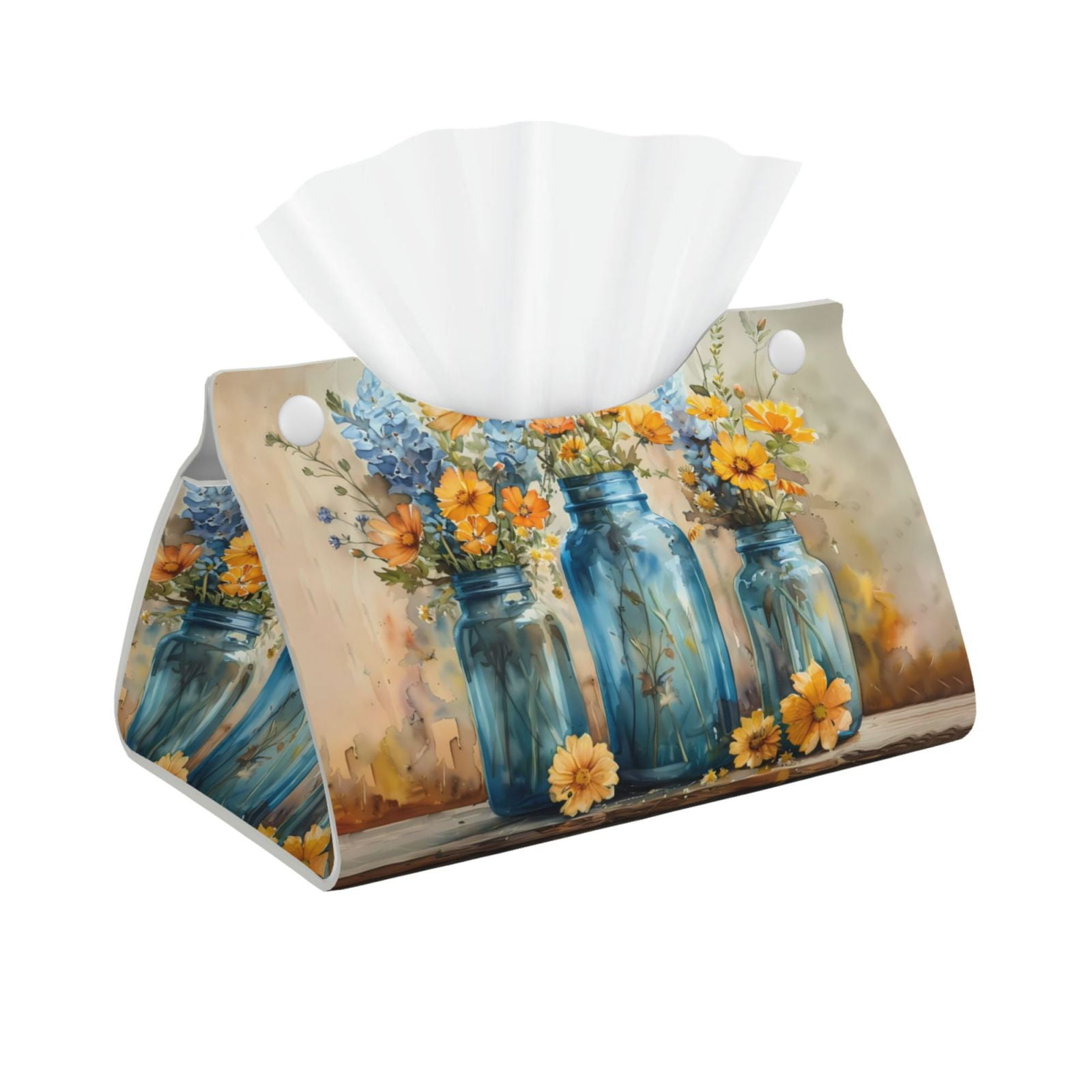 Sikiie Rustic Blue Vase Blossoms Leather Tissue Box Cover Rectangle ...