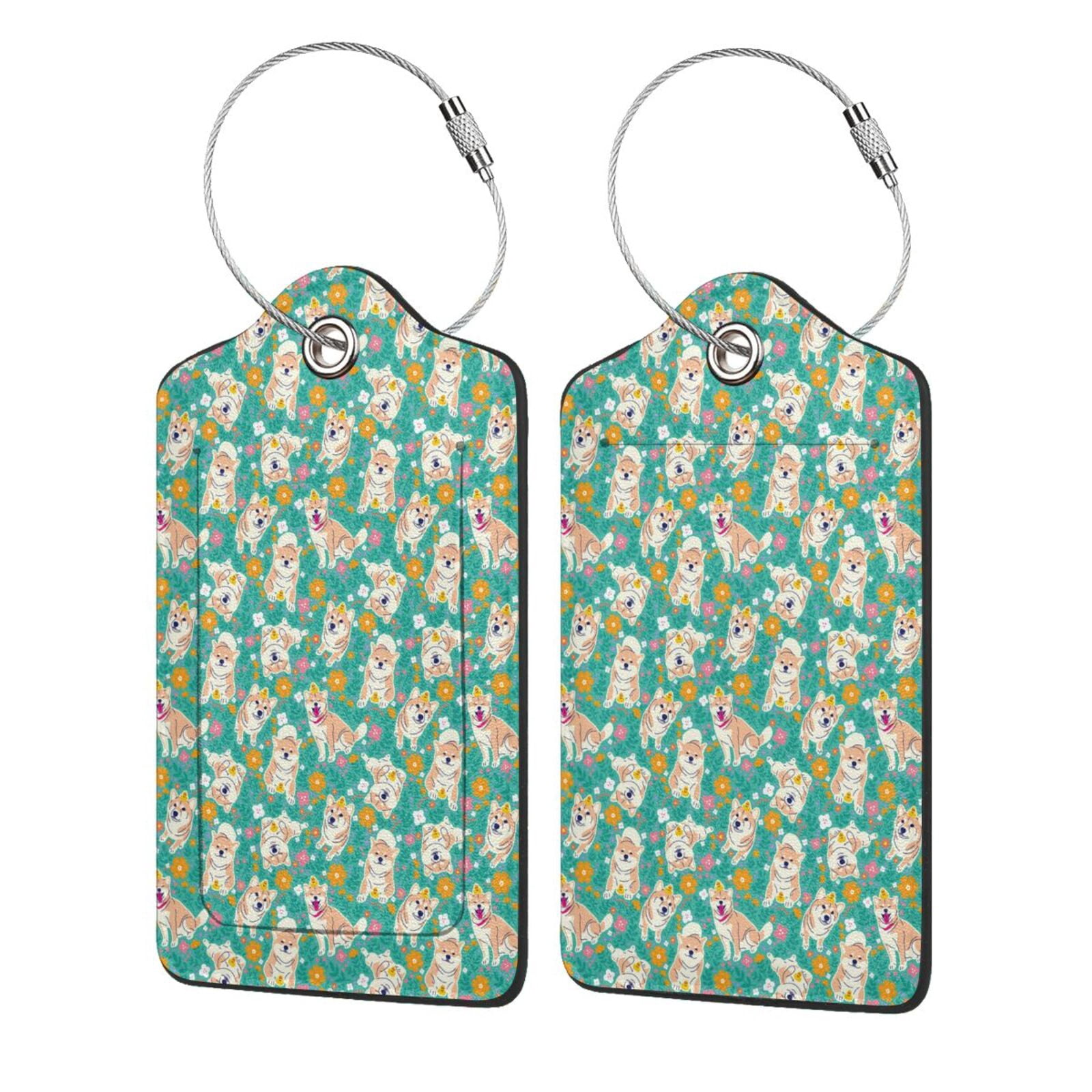 Sikiie SHIBA WITH FLORAL Luggage Tag for Suitcase Leather Baggage Tag ...