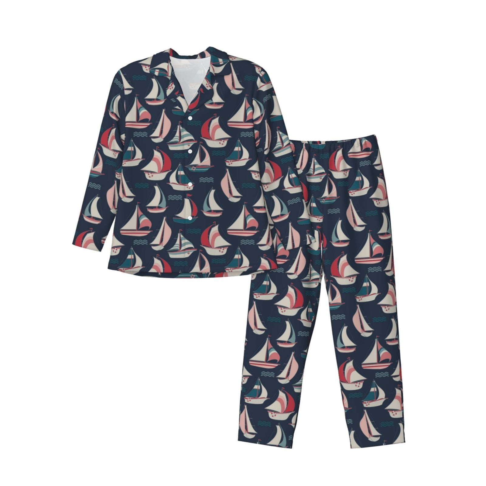 Sikiie Sailboat And Wave Mens Pajama Set, Soft Warm Long Sleeve ...