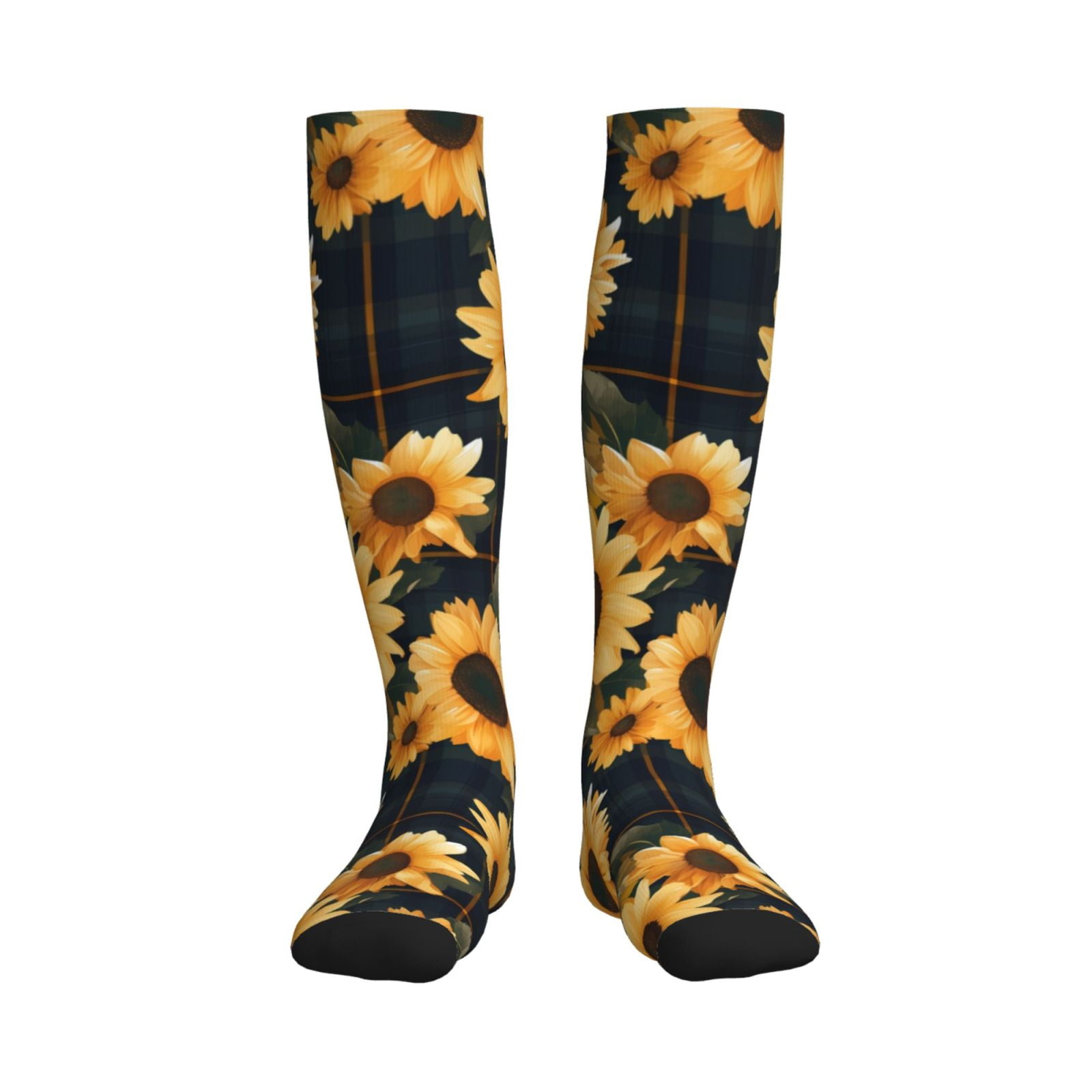 Sikiie Scottish Blue Plaid Sunflower 1 Pairs Compression Socks for Men ...