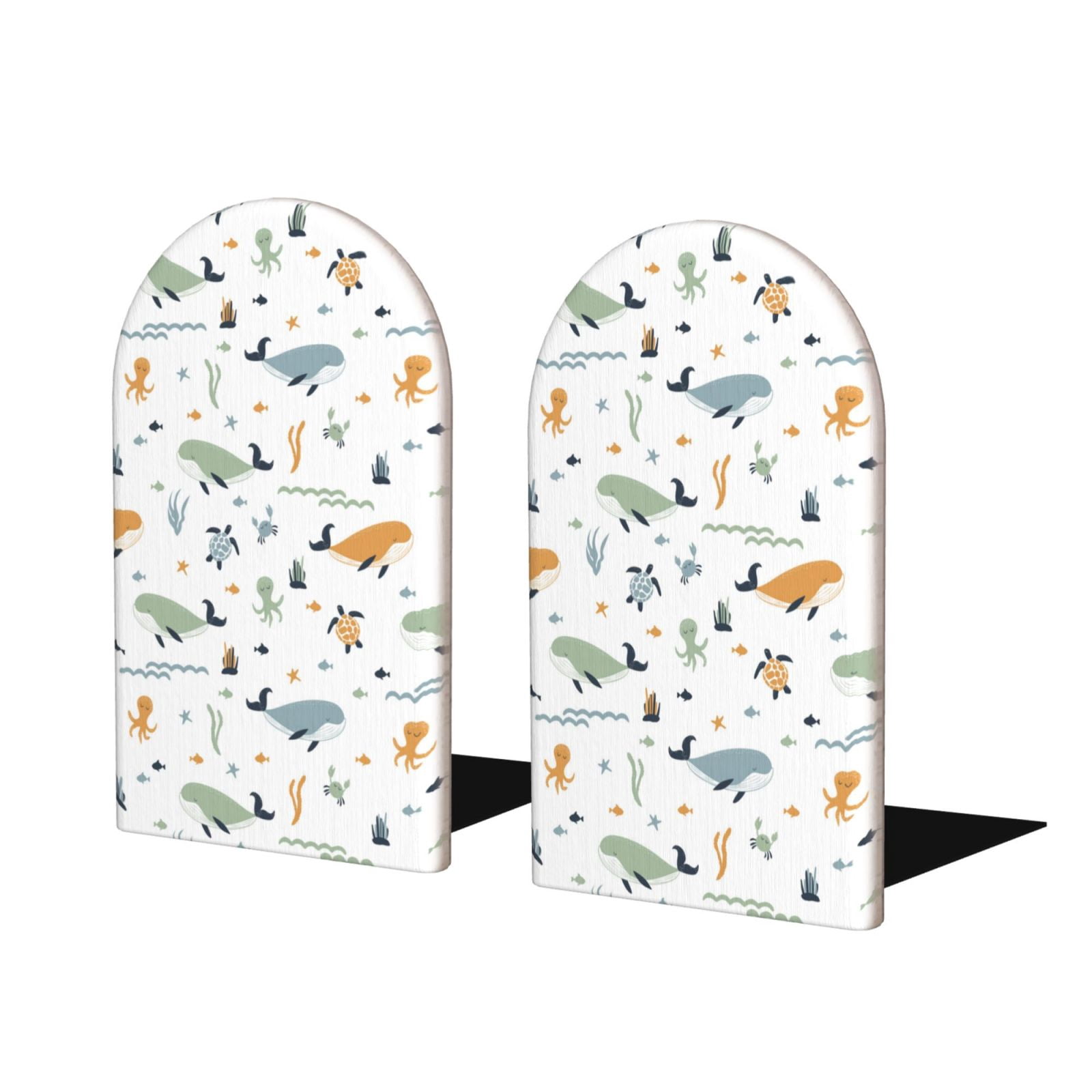 Sikiie Sea Creatures Bookends 1 Pair, Wood Bookends for Shelves, Book ...