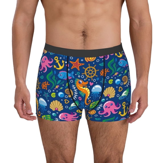 Sikiie Sea Fish Print Men's Boxer Briefs, Elastic Waistband Boxer ...