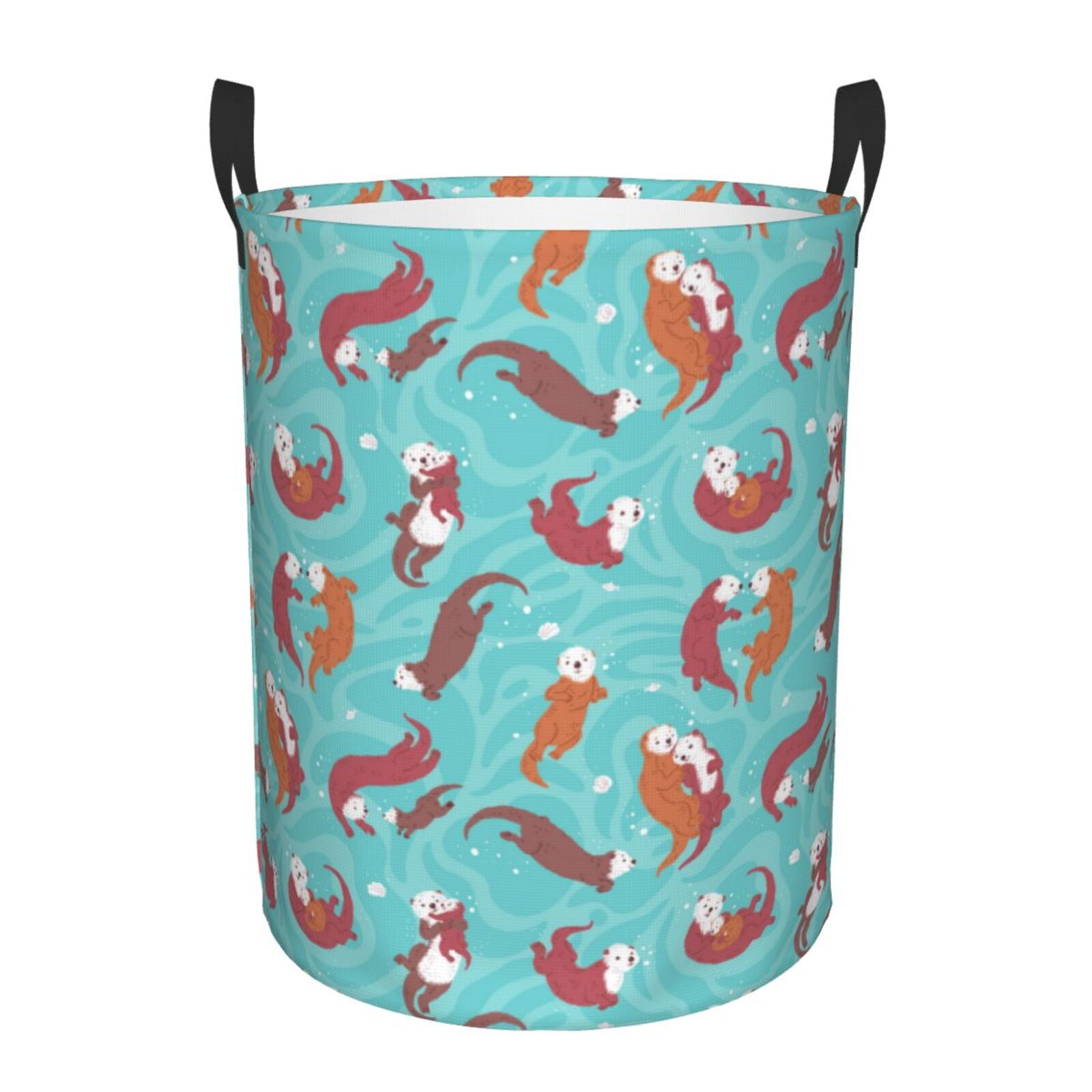 Sikiie Sea Otters Family In Blue Water Print Round Dirty Clothes Basket ...