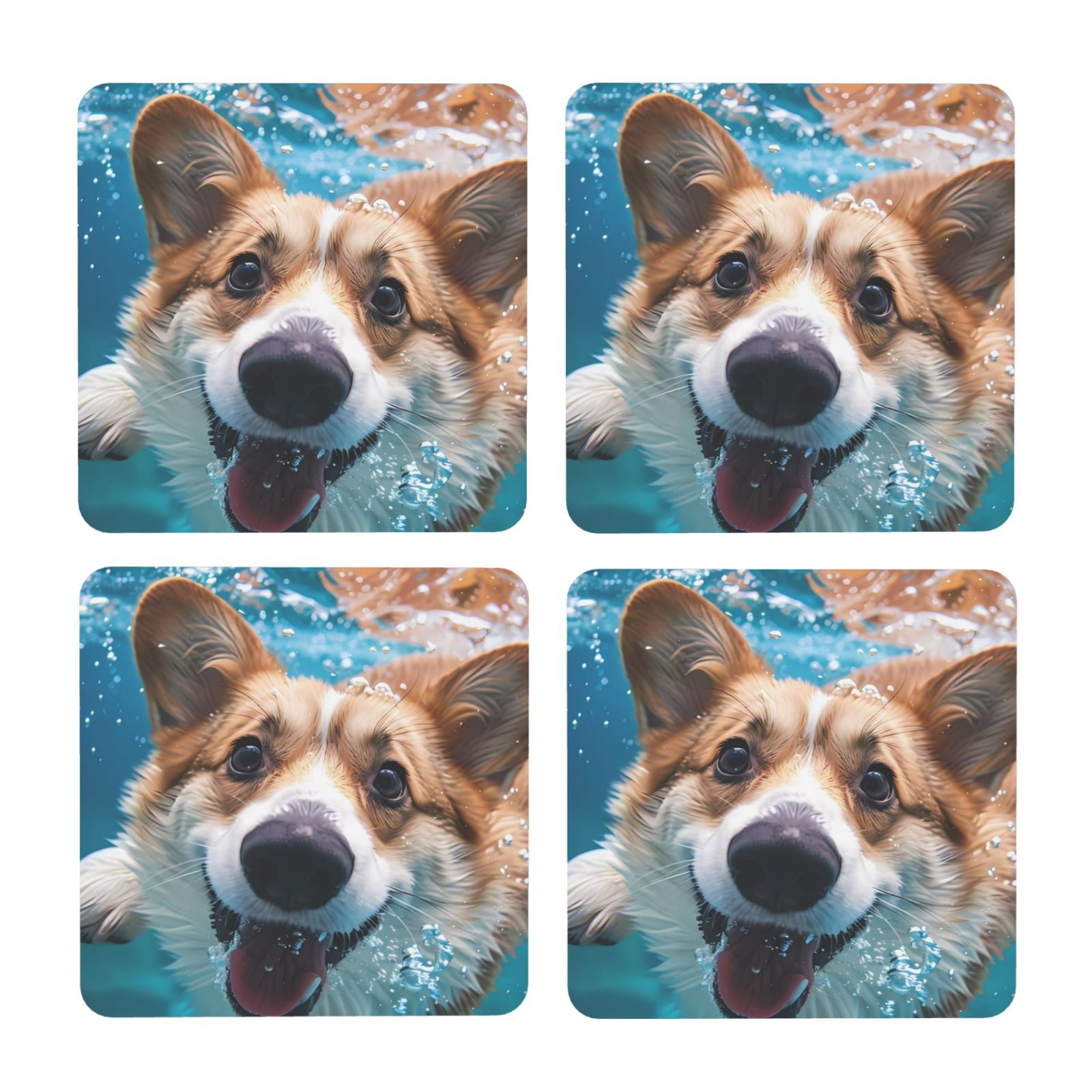 Sikiie Sea Swimming Corgi MDF Cork Coaster 4 Pcs - Absorbent Beverage ...