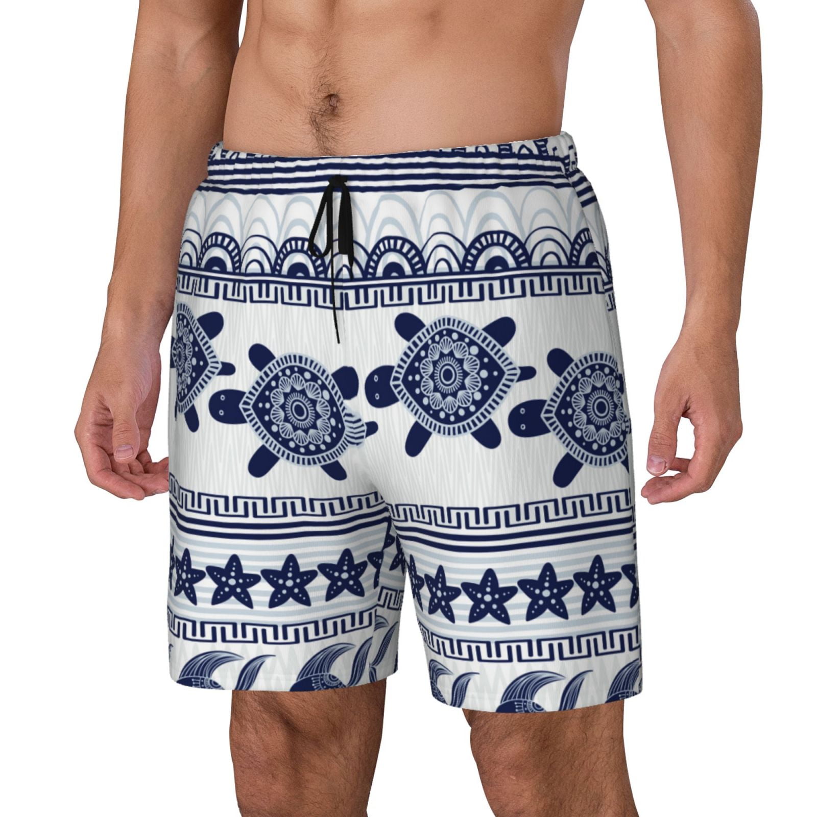 Sikiie Sea Underwater Turtles Print Men's Double Layer Swimming Trunks ...