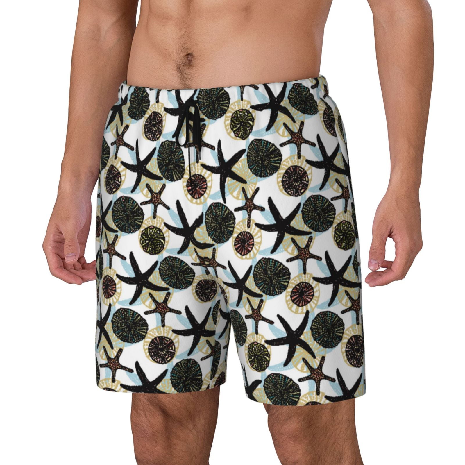 Sikiie Sea Urchin Print Men's Double Layer Swimming Trunks, Adjustable ...