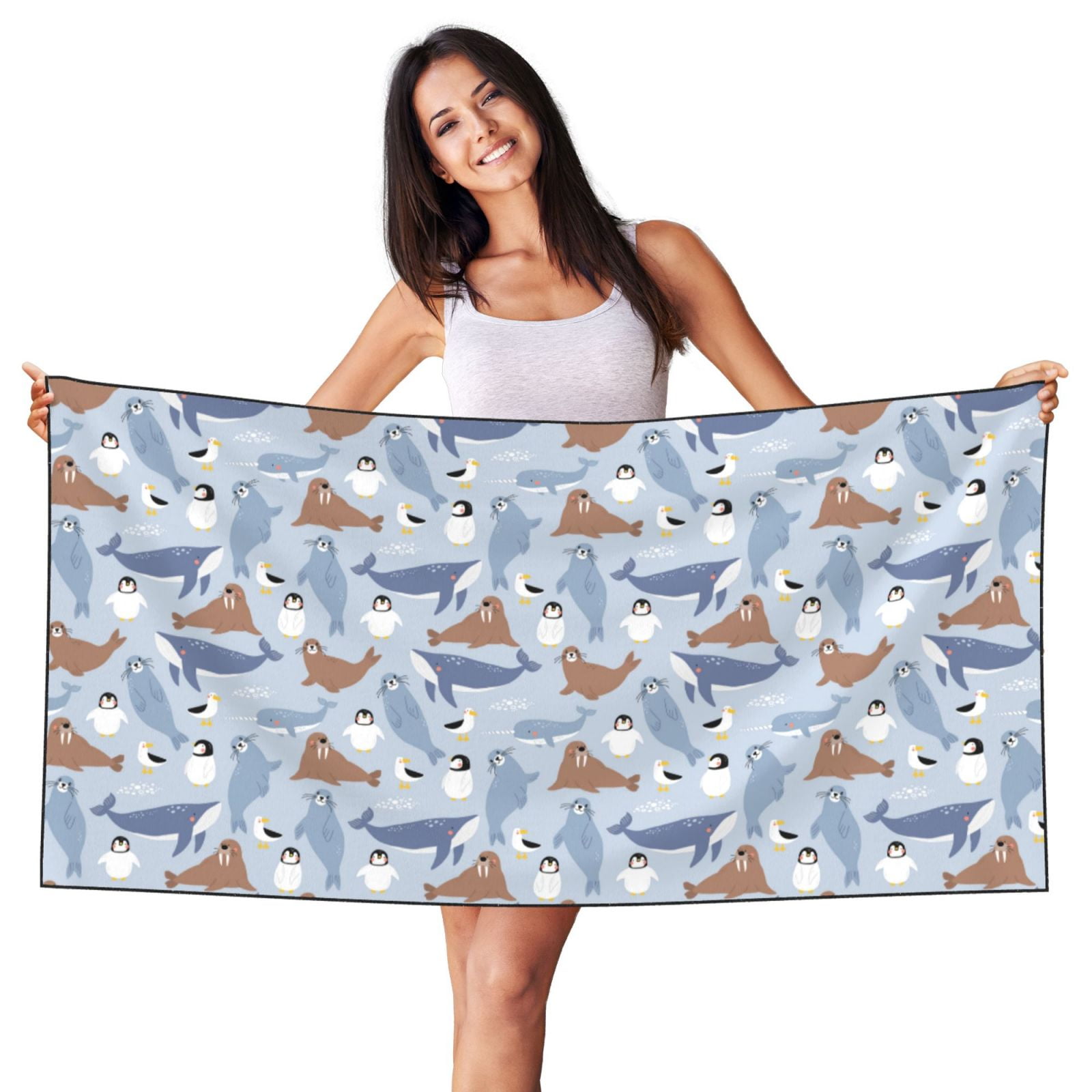 Sikiie Seal Fox Seagull Whales Beach Towel for Women Men, Pool Bath ...