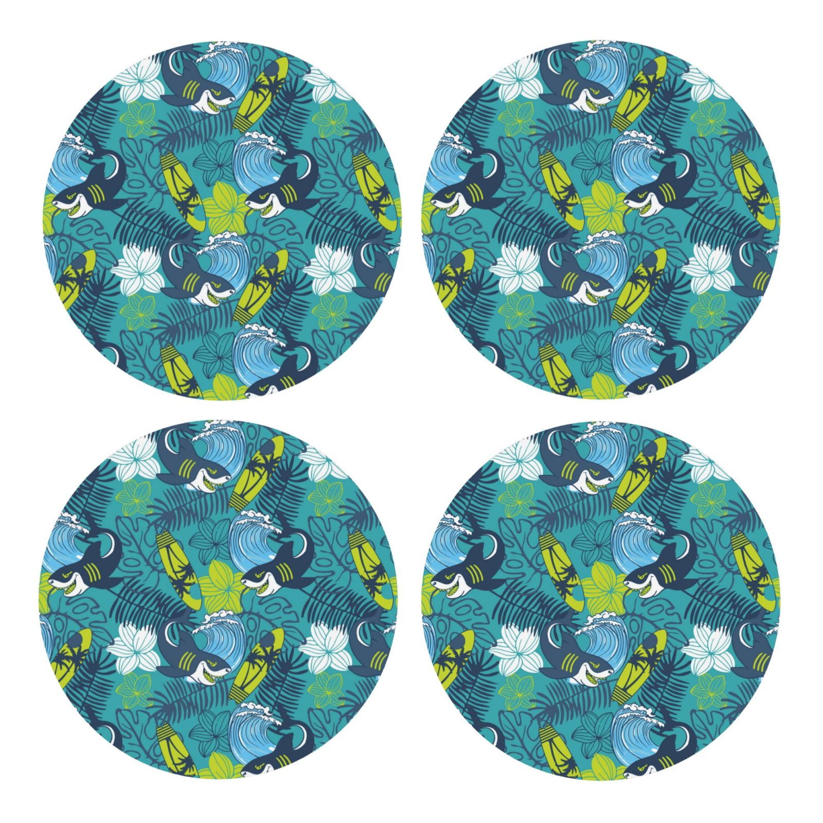 Sikiie Shark And Leaves MDF Cork Coaster 4 Pcs - Absorbent Beverage ...