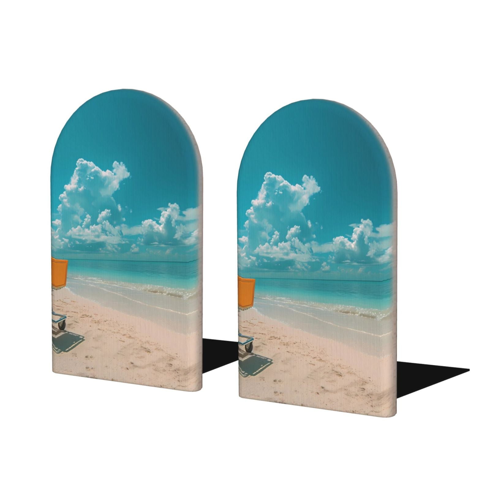 Sikiie Shopping Cart On Tropical Beach Bookends 1 Pair, Wood Bookends ...