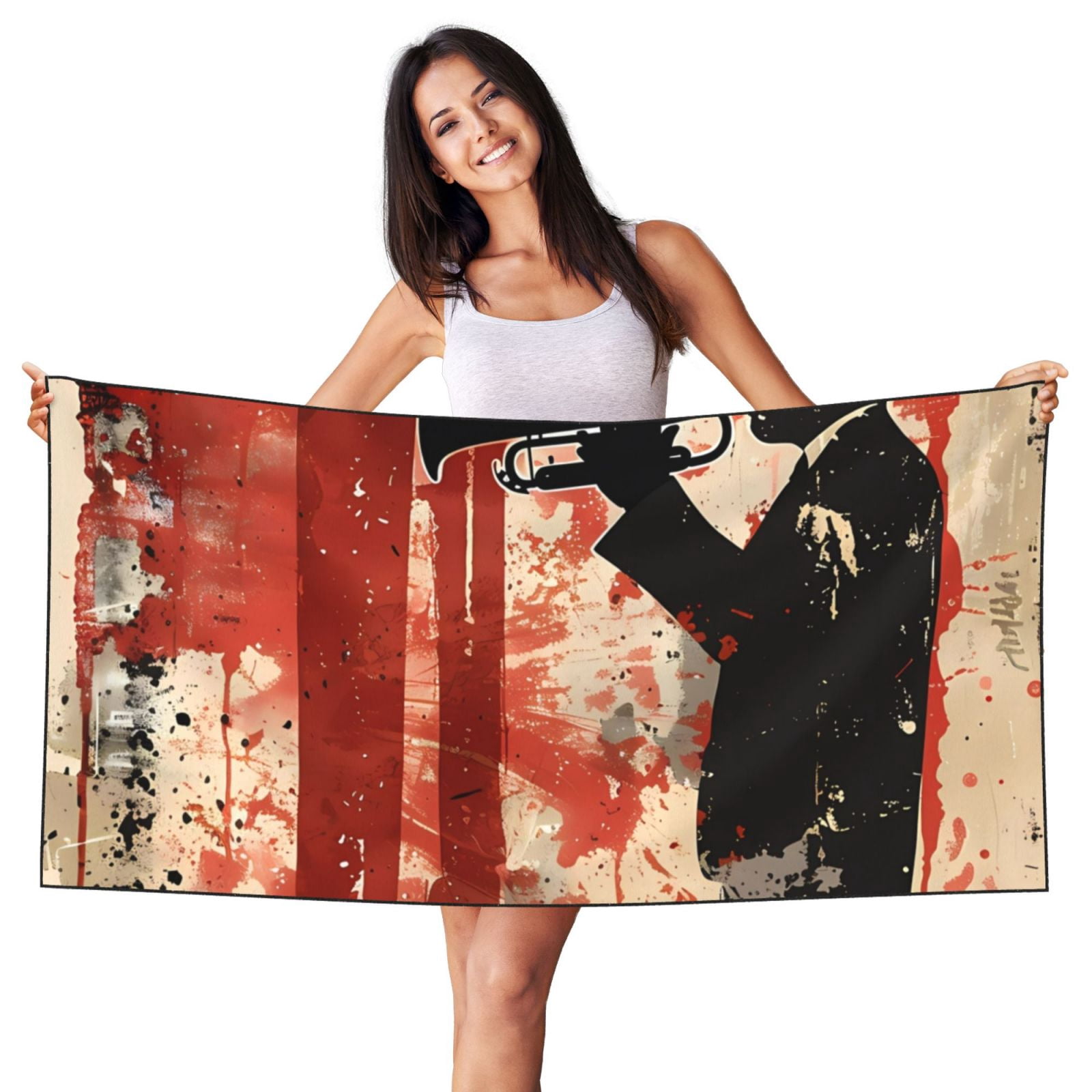 Sikiie Silhouette Trumpet Red Art Beach Towel for Women Men, Pool Bath ...