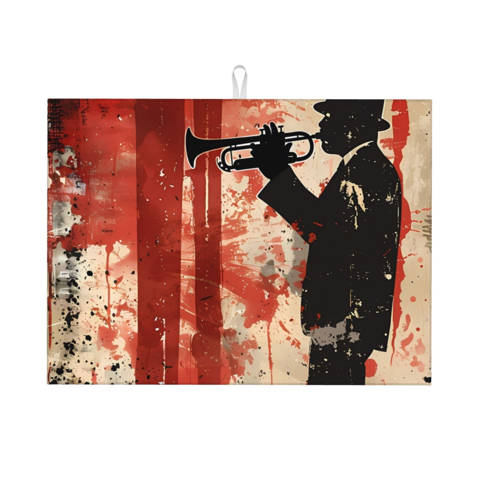 Sikiie Silhouette Trumpet Red Art Dish Drying Mat, Kitchen Counter Mat ...