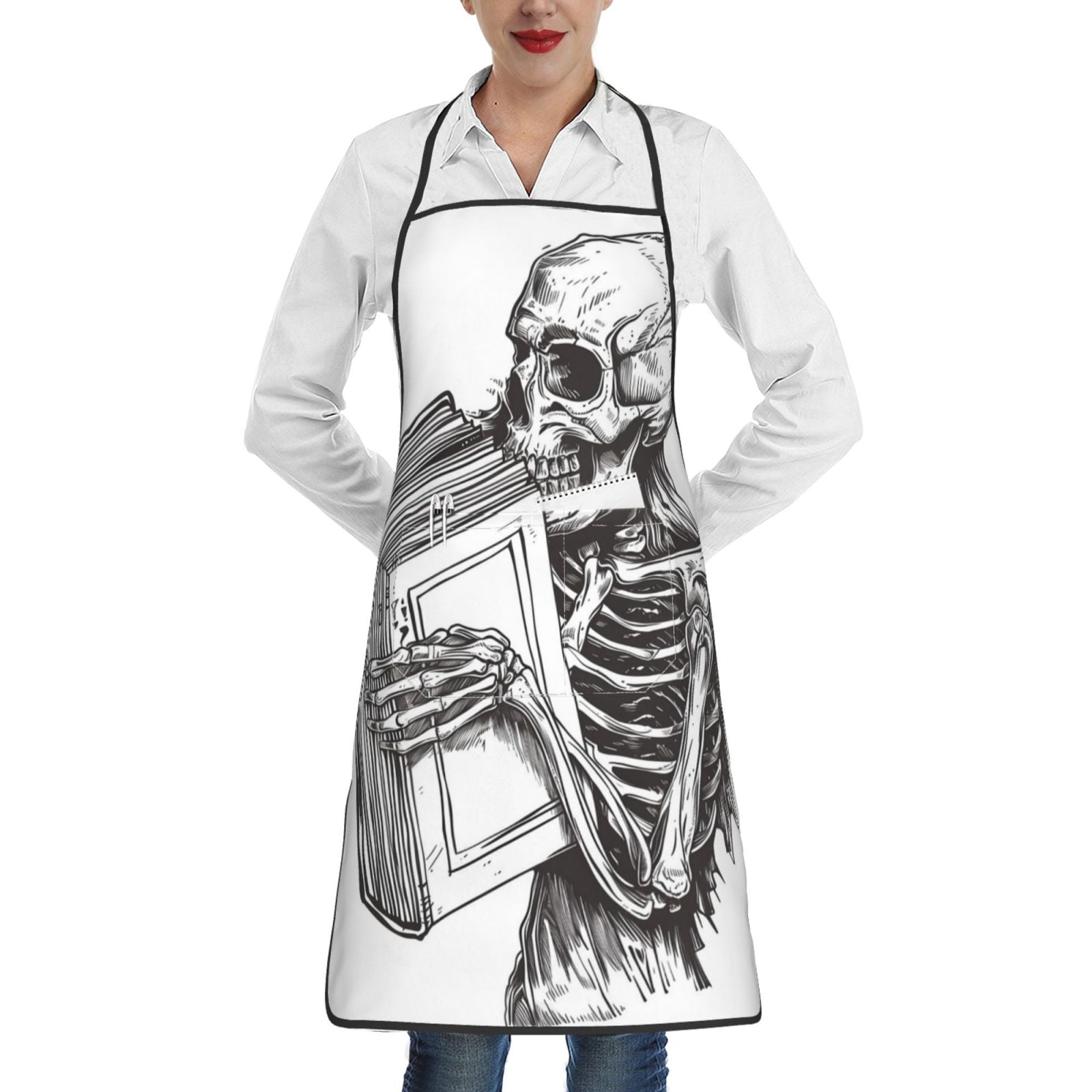 Sikiie Skeleton Book Lover Aprons for Kitchen Cooking Aprons, Chef ...