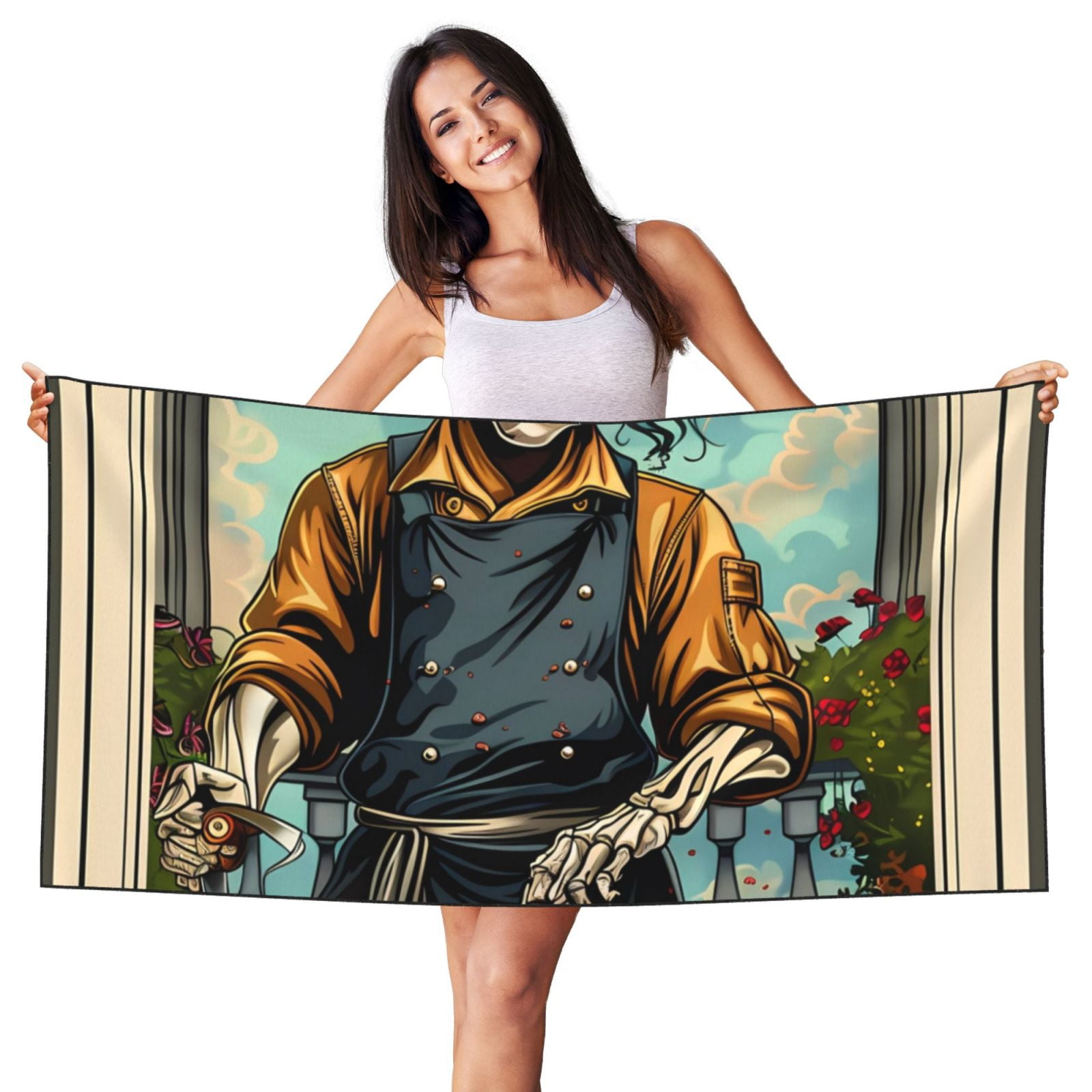 Sikiie Skeleton Chef BBQ Scene Beach Towel for Women Men, Pool Bath ...