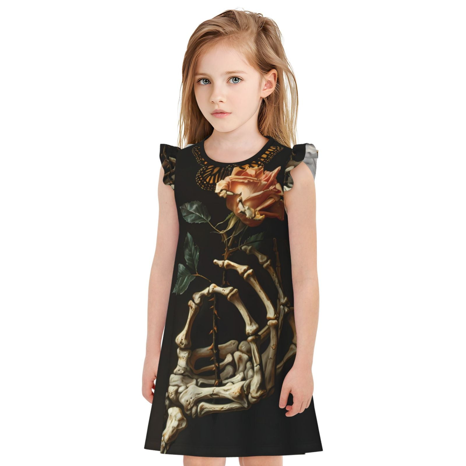 Sikiie Skeleton Hand Rose Butterfly Girls Nightgowns, Girls Pajamas ...