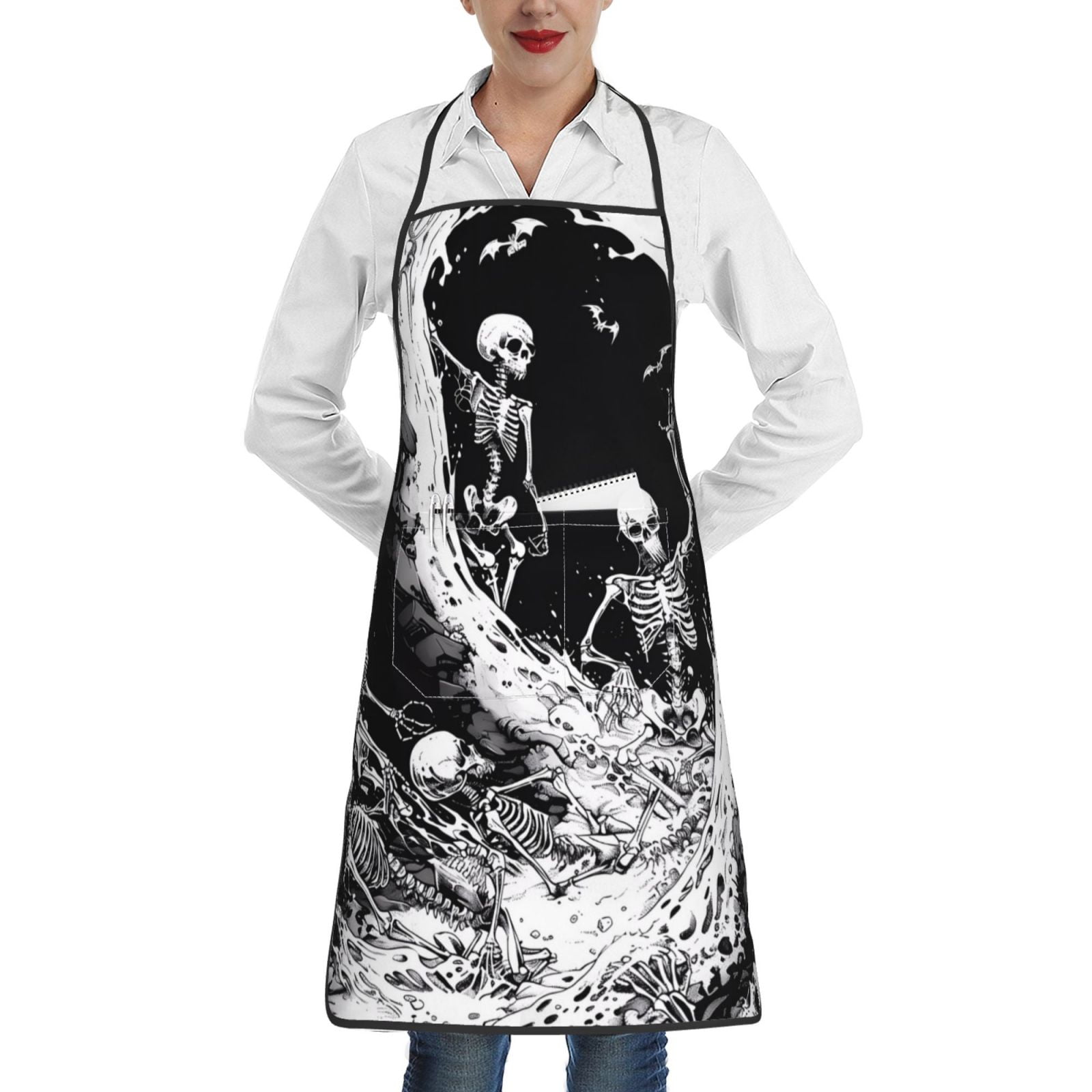 Sikiie Skeleton Wave Artwork Aprons for Kitchen Cooking Aprons, Chef ...
