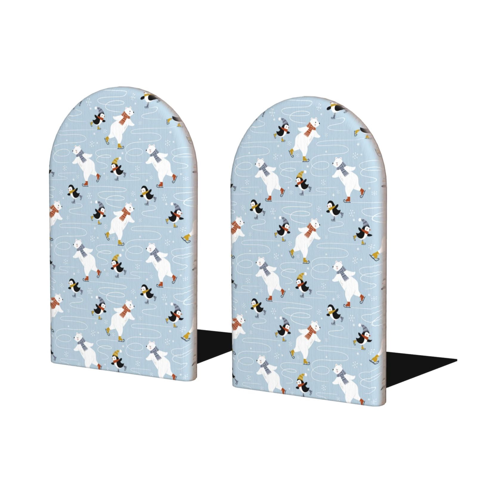 Sikiie Skiing penguin Bear Bookends 1 Pair, Wood Bookends for Shelves ...