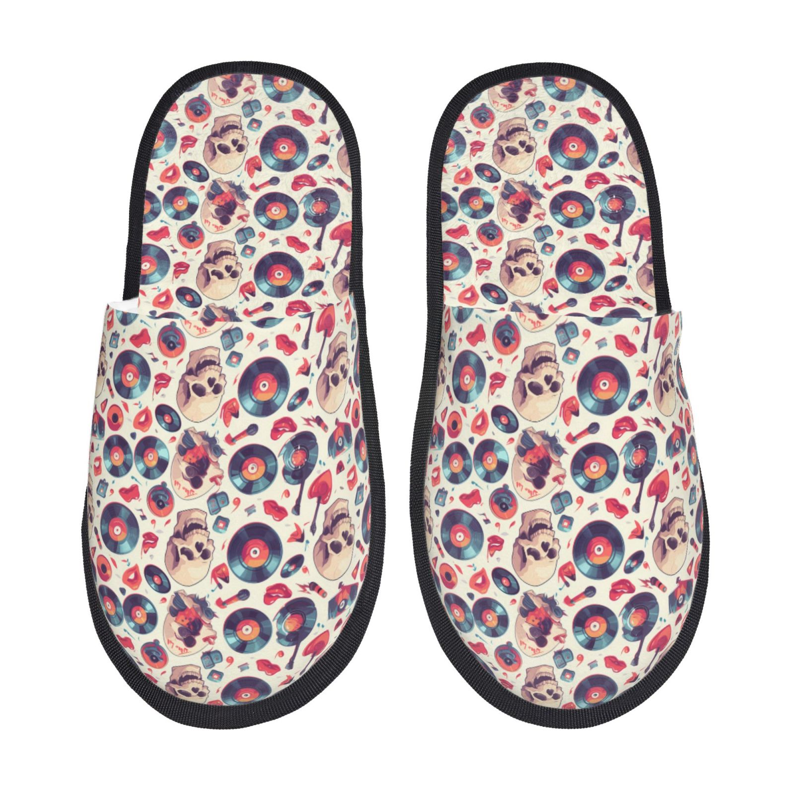 Sikiie Skull Guitar record lips Fuzzy Slip-on Slippers Warm Cozy Soft ...