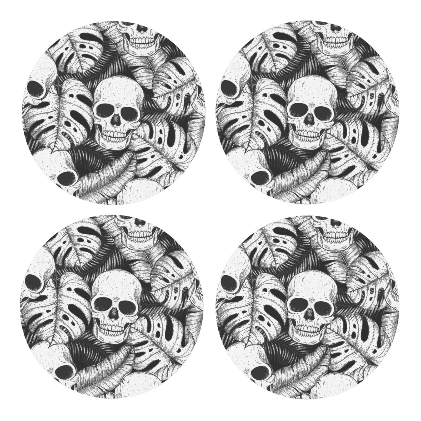Sikiie Skull and palm leaves MDF Cork Coaster 4 Pcs - Absorbent ...