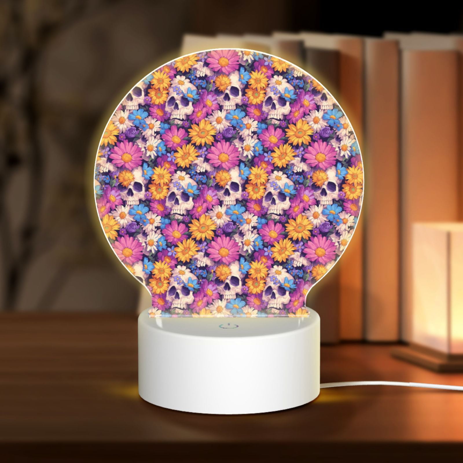 Sikiie Skull daisy flower Acrylic Night Light Gift Custom Acrylic Night ...