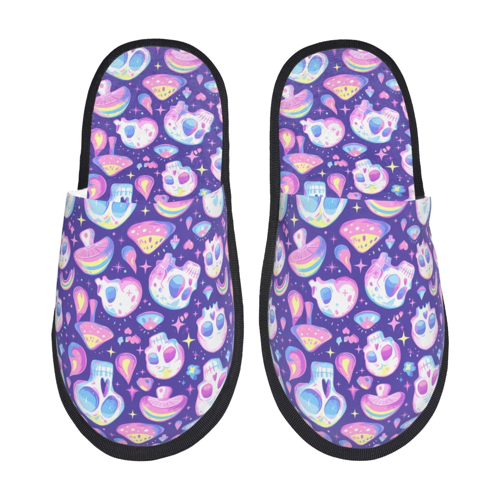 Sikiie Skull mushroom colorful Fuzzy Slip-on Slippers Warm Cozy Soft ...