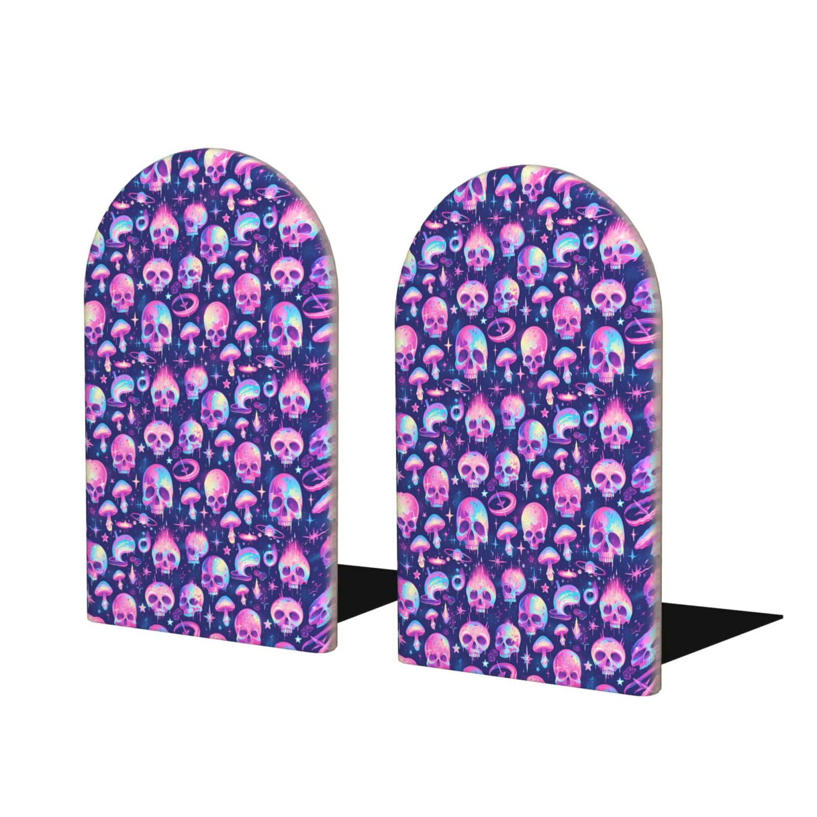 Sikiie Skull rainbow color Bookends 1 Pair, Wood Bookends for Shelves ...