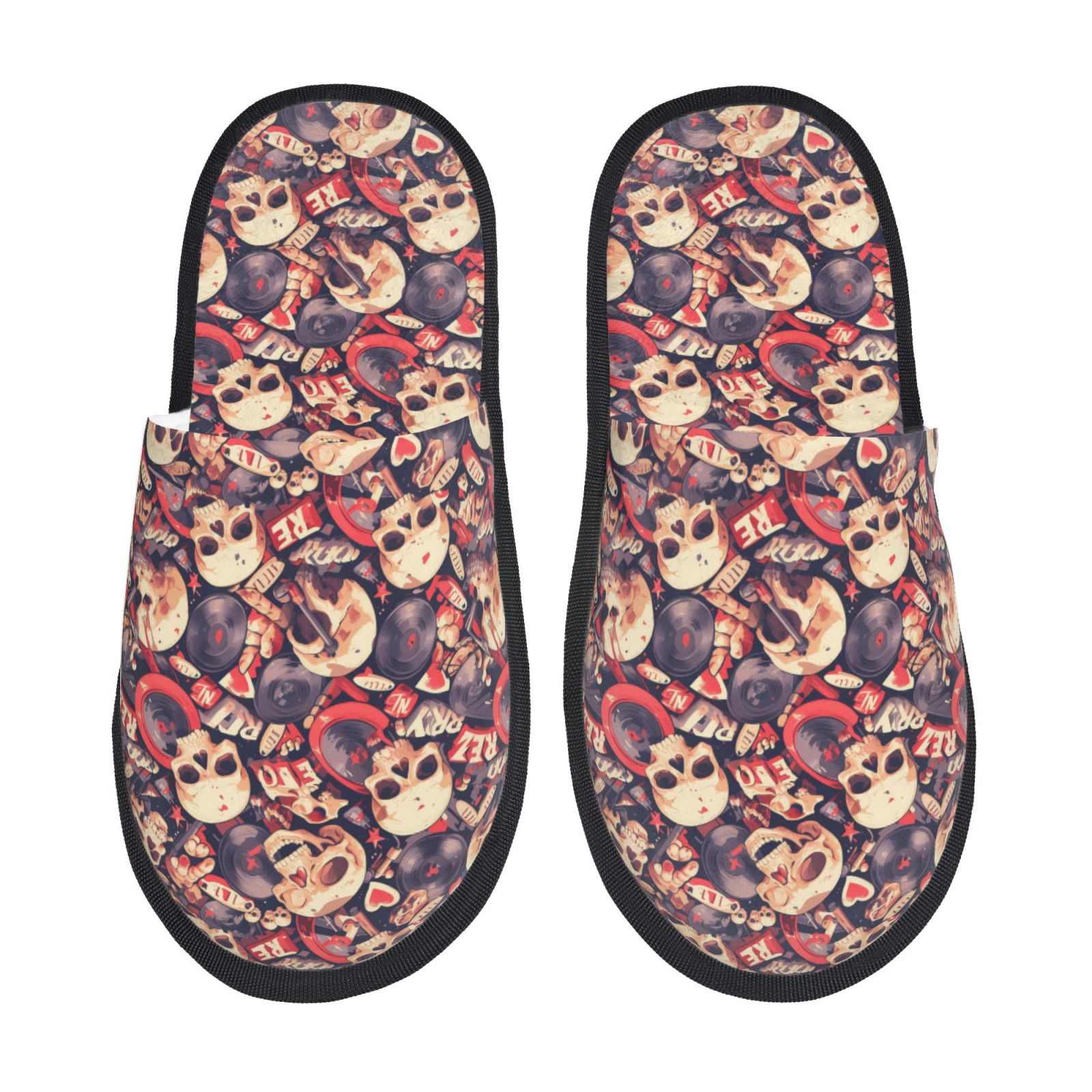 Sikiie Skull rock record artist Fuzzy Slip-on Slippers Warm Cozy Soft ...